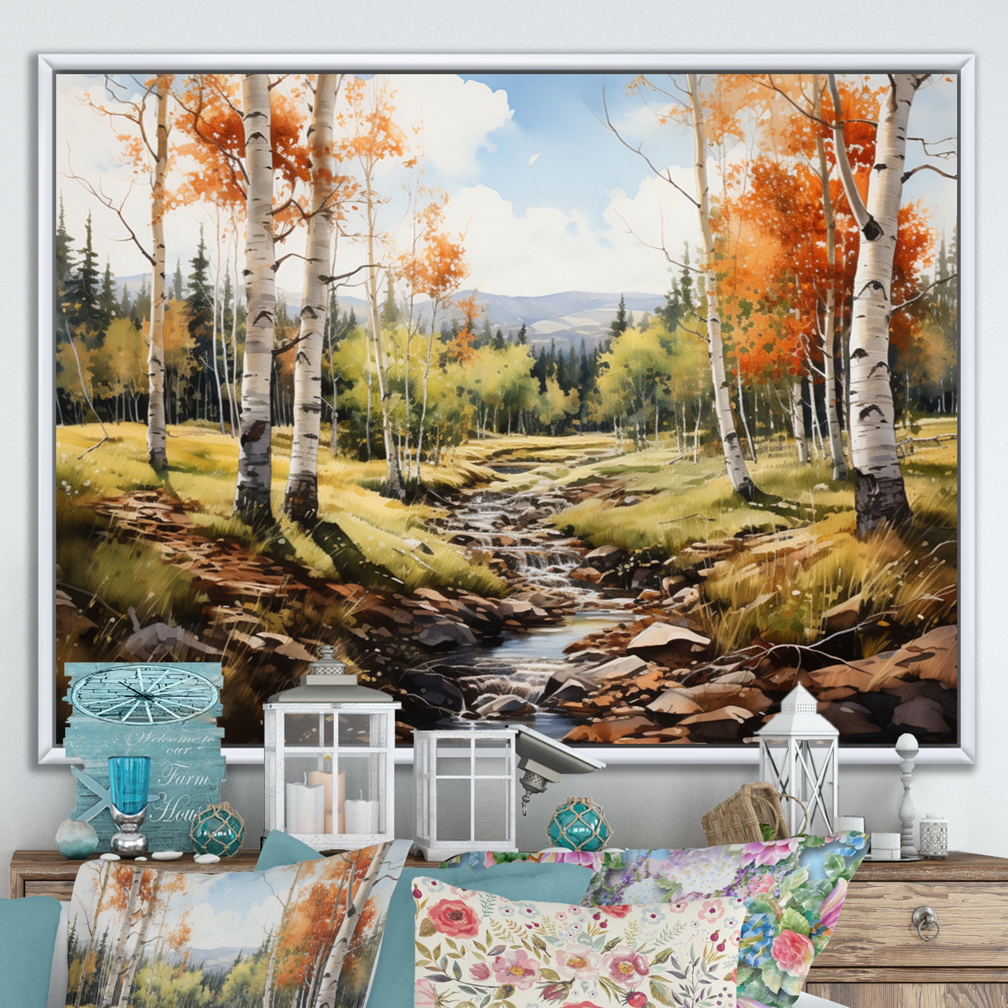 Designart "Aspen Forest Colors Orange and Yellow Palette I" Landscapes ...