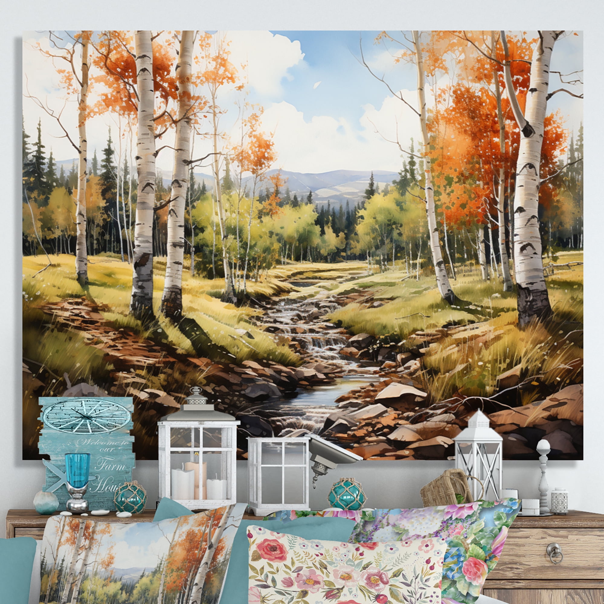 Designart "Aspen Forest Colors Orange and Yellow Palette I" Landscapes ...