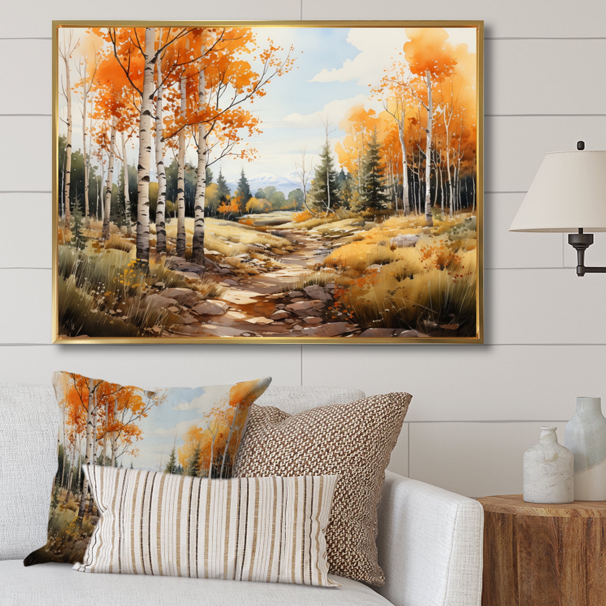 Designart "Aspen Forest Colors Orange and Yellow Palette II" Landscapes ...
