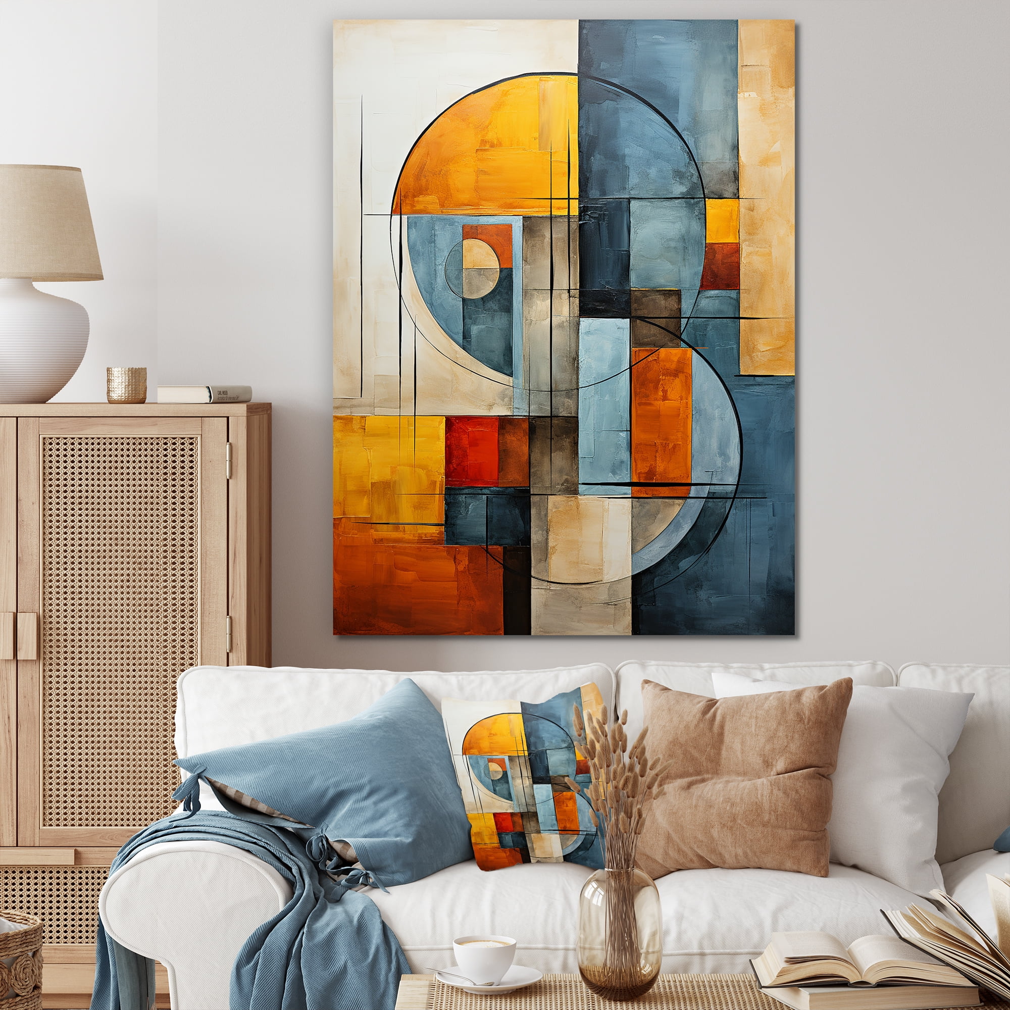 Designart "Assembling Cubism In Orange And Blue II" Cubism Wall Art ...