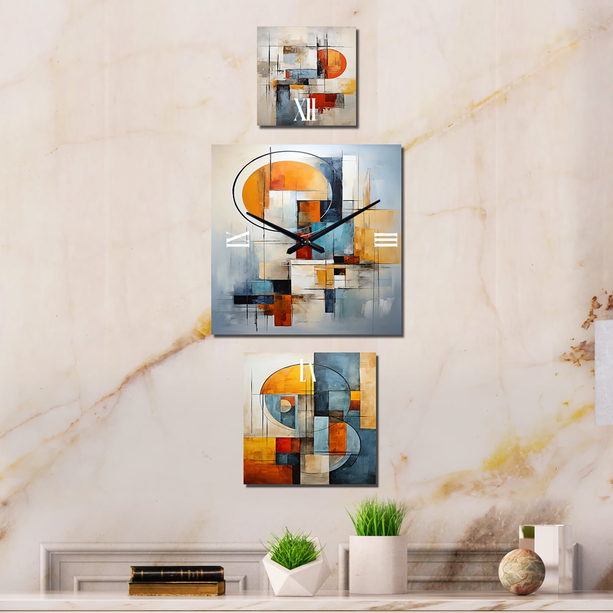 Designart "Assembling Cubism in Orange and Blue" Abstract Collages ...