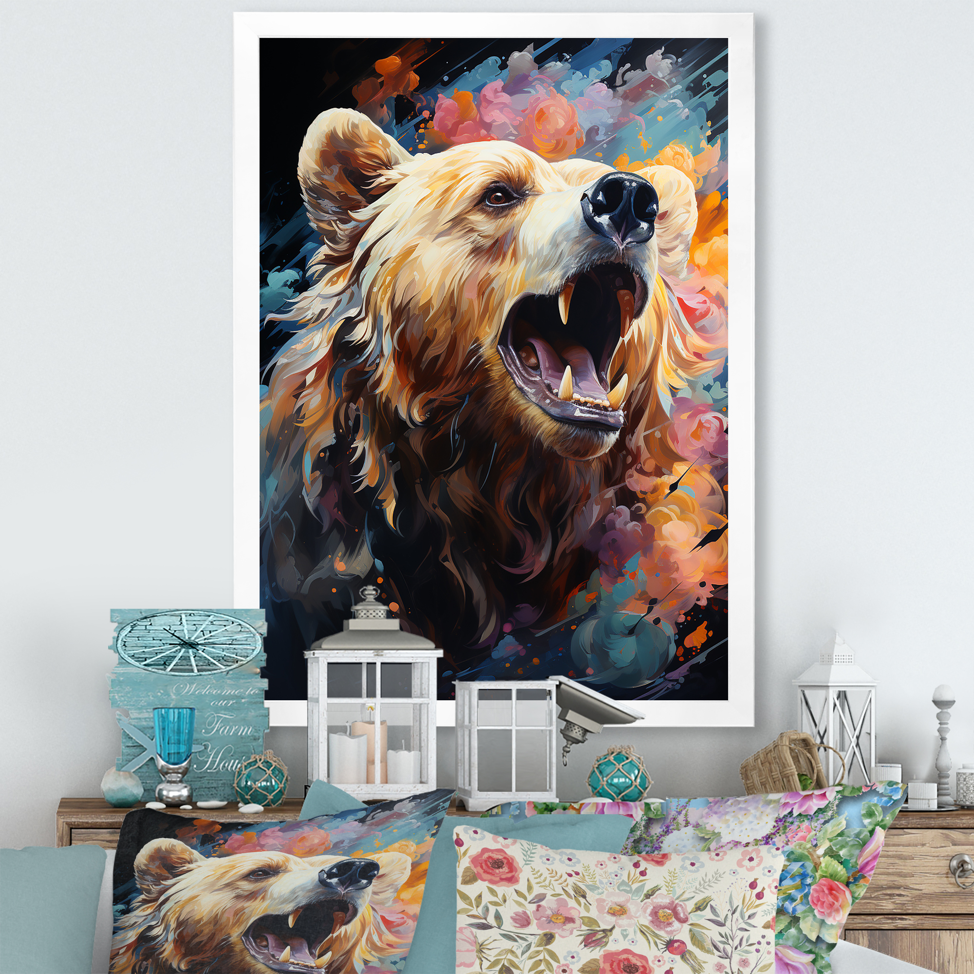 Designart "Astral Grizzly Bear Voyage" Animals Bear Picture Framed Wall ...