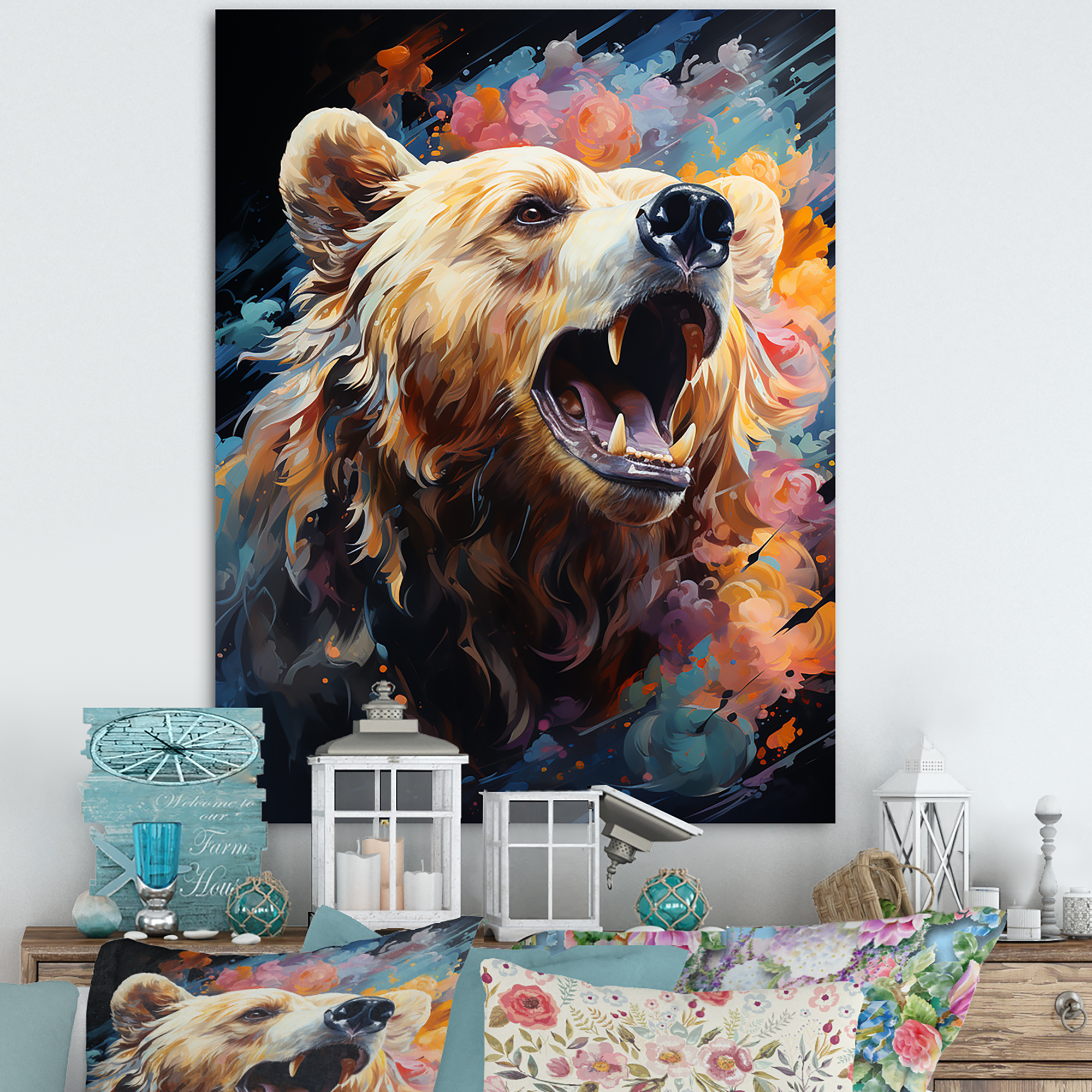 Designart "Astral Grizzly Bear Voyage" Animals Bear Wall Decor ...