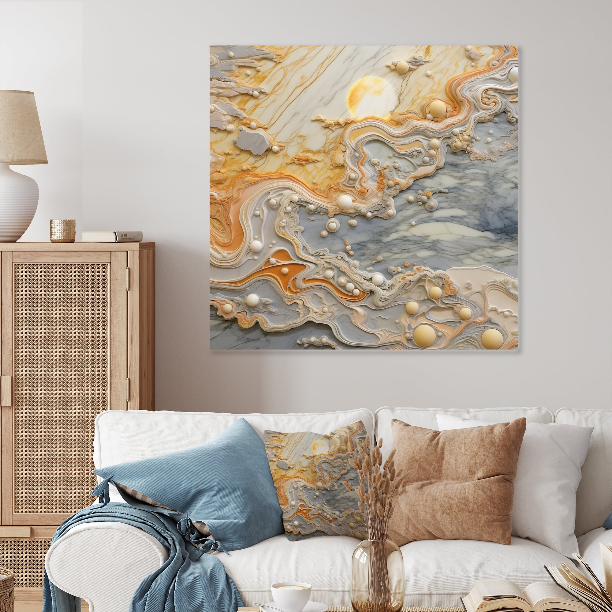 Designart "Astrology Nebula Marble in Cream IV" Abstract Shapes Metal ...