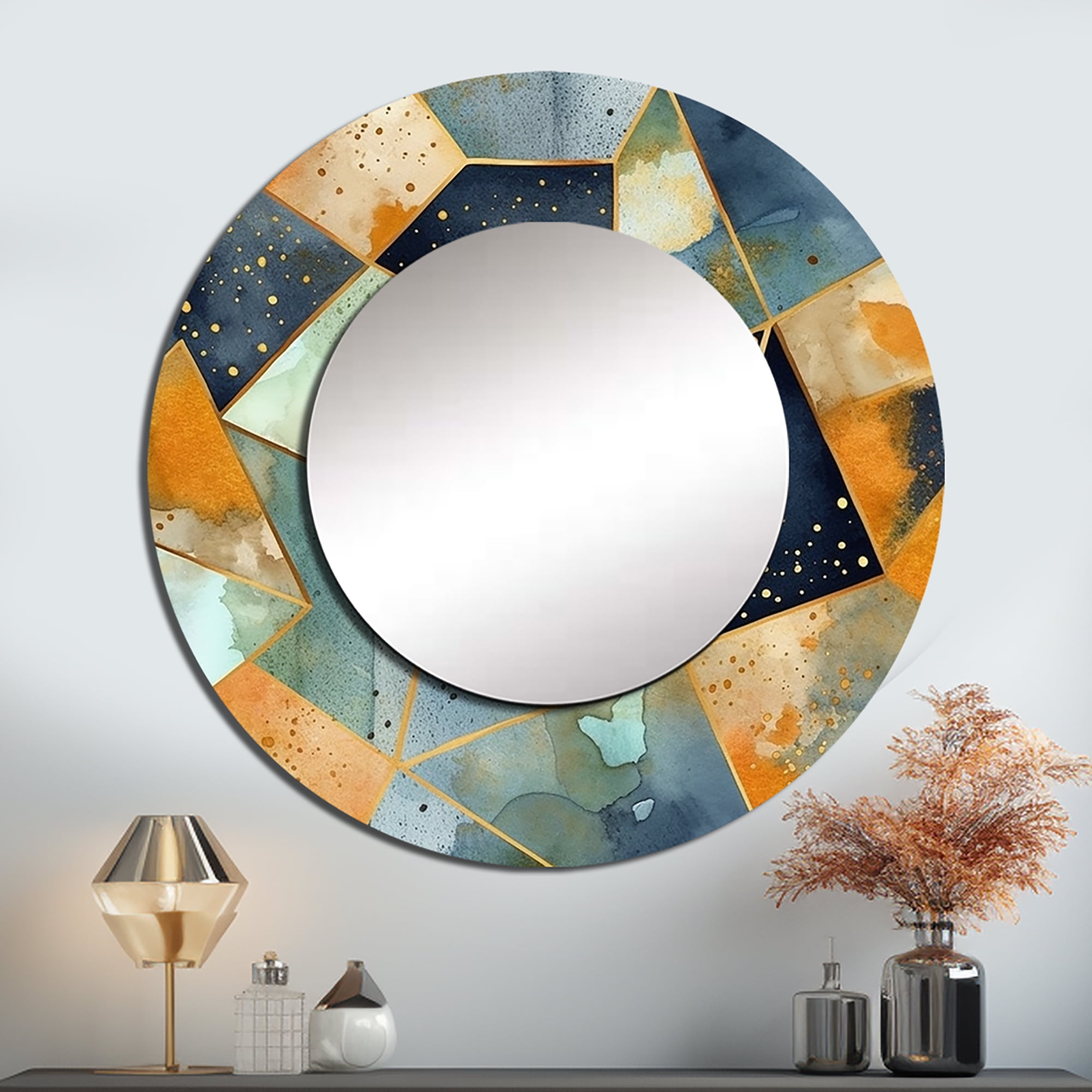 Designart "Asymmetric Marble Shapes In Blue And Yellow" Geometric Rund ...