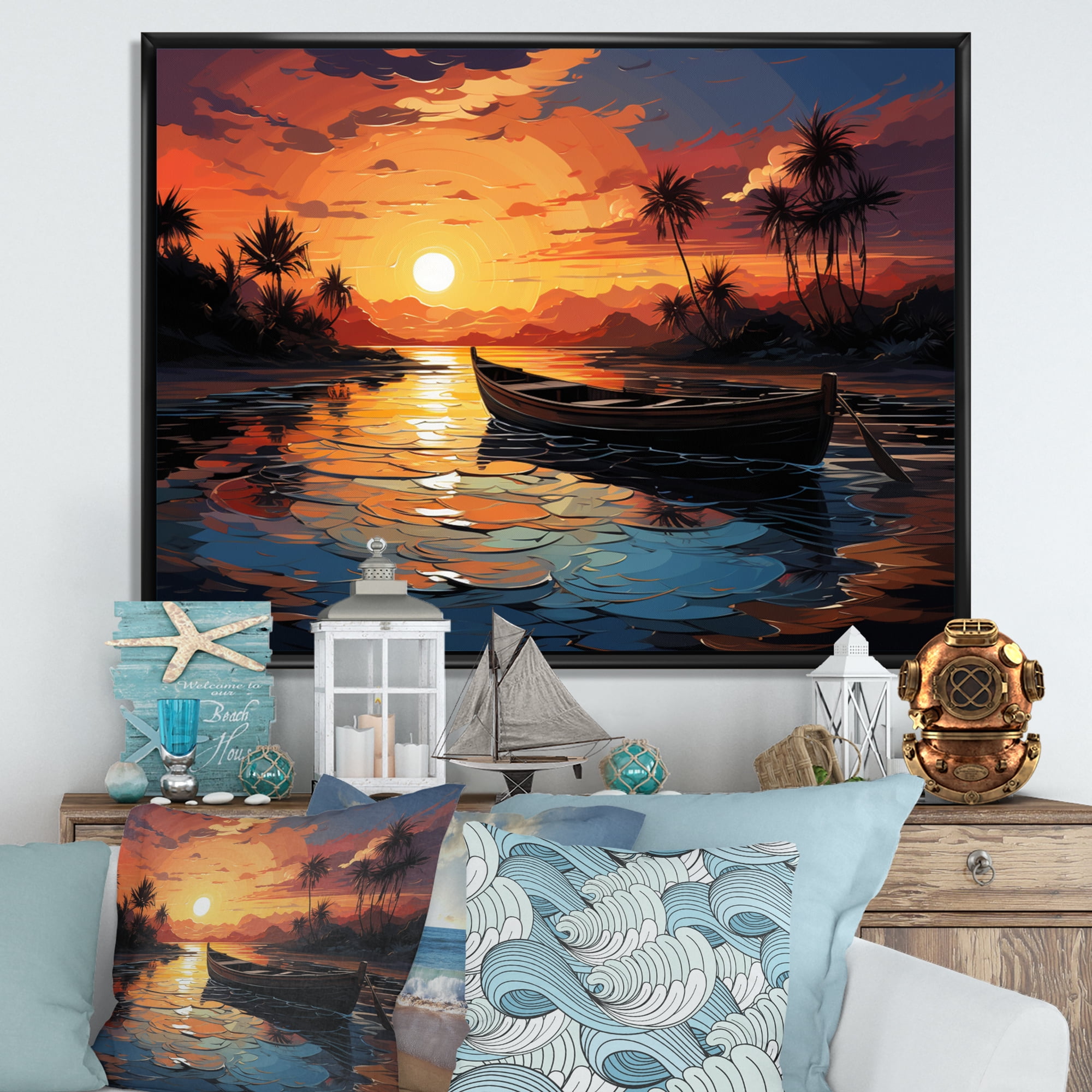 Designart "At Dusk Coastal tropical Boat painting II" Nautical & Beach ...