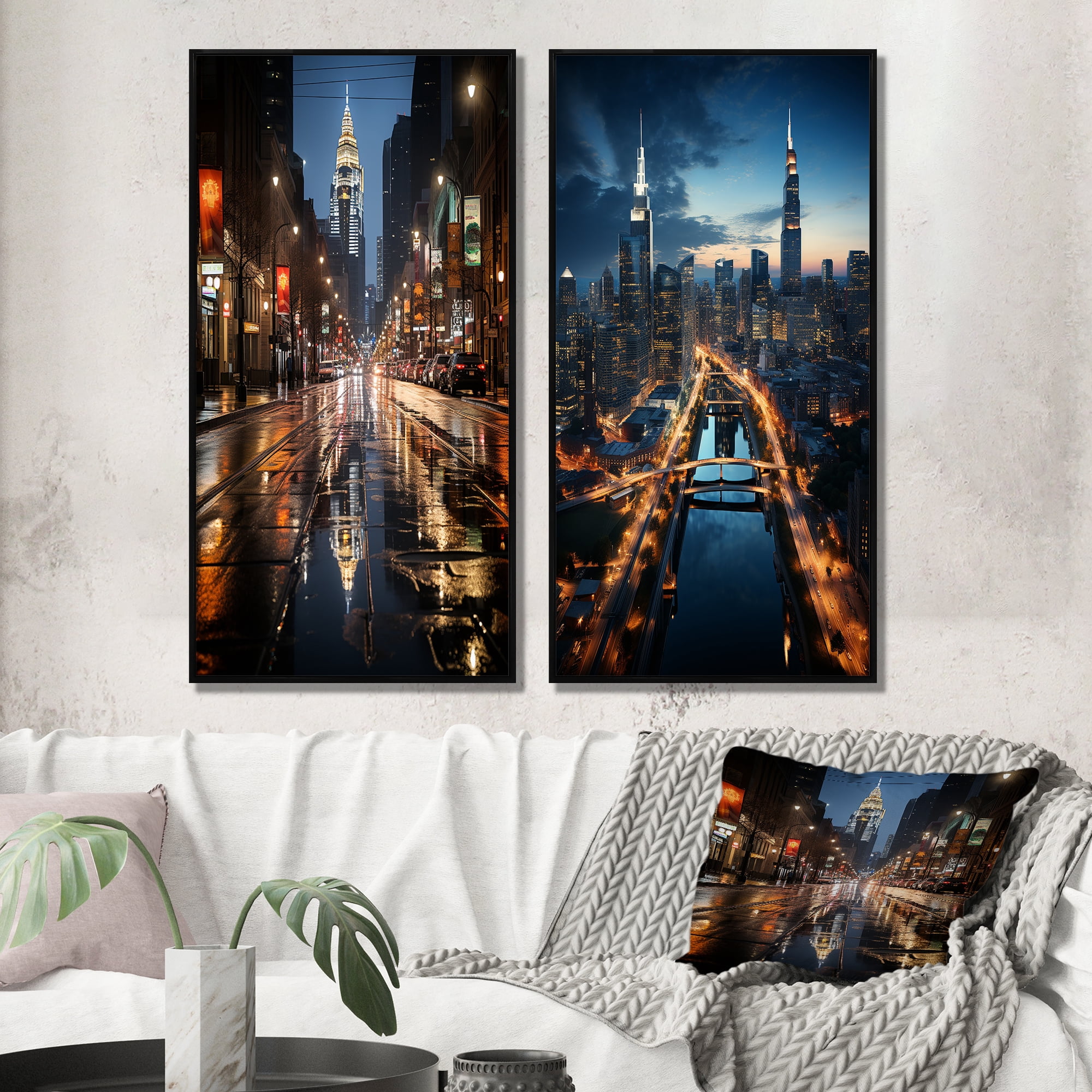 Designart "At Night Charlotte Cityscape art painting III" Charlotte ...