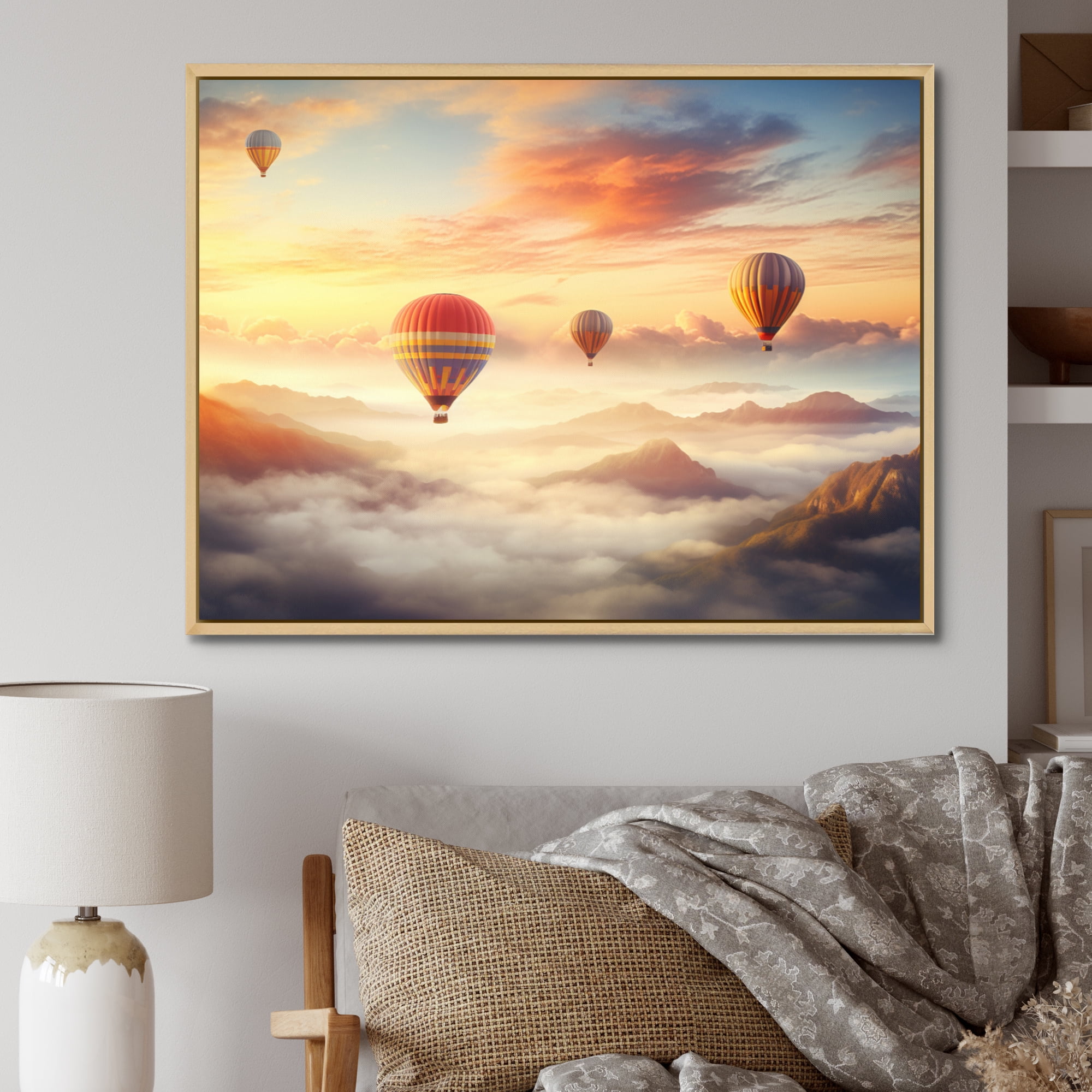Designart "Atmospheric Adventure Peach Hot Air Balloon II ...