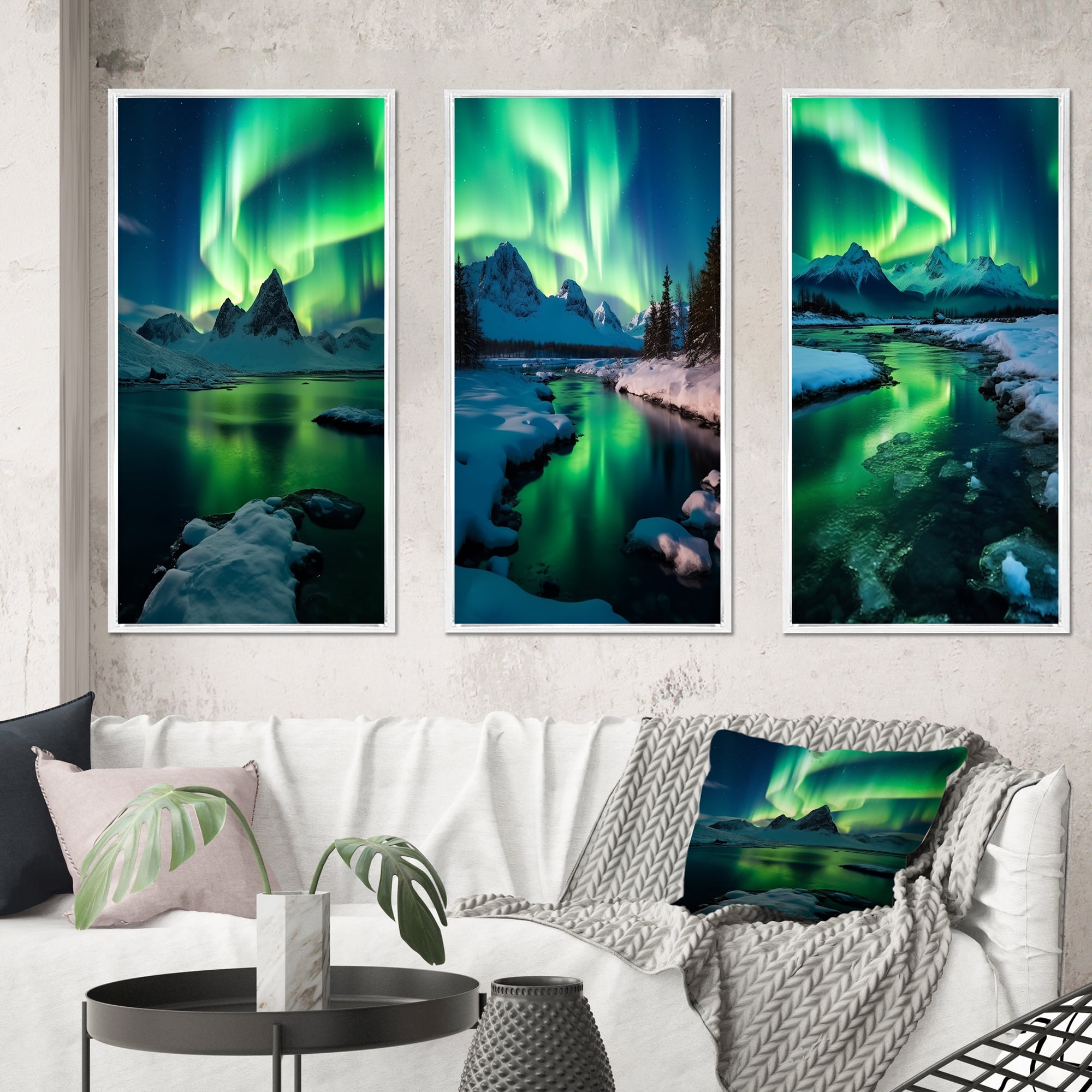 Designart "Aurora Borealis Captivating Arctic Mountains VI" Northern ...