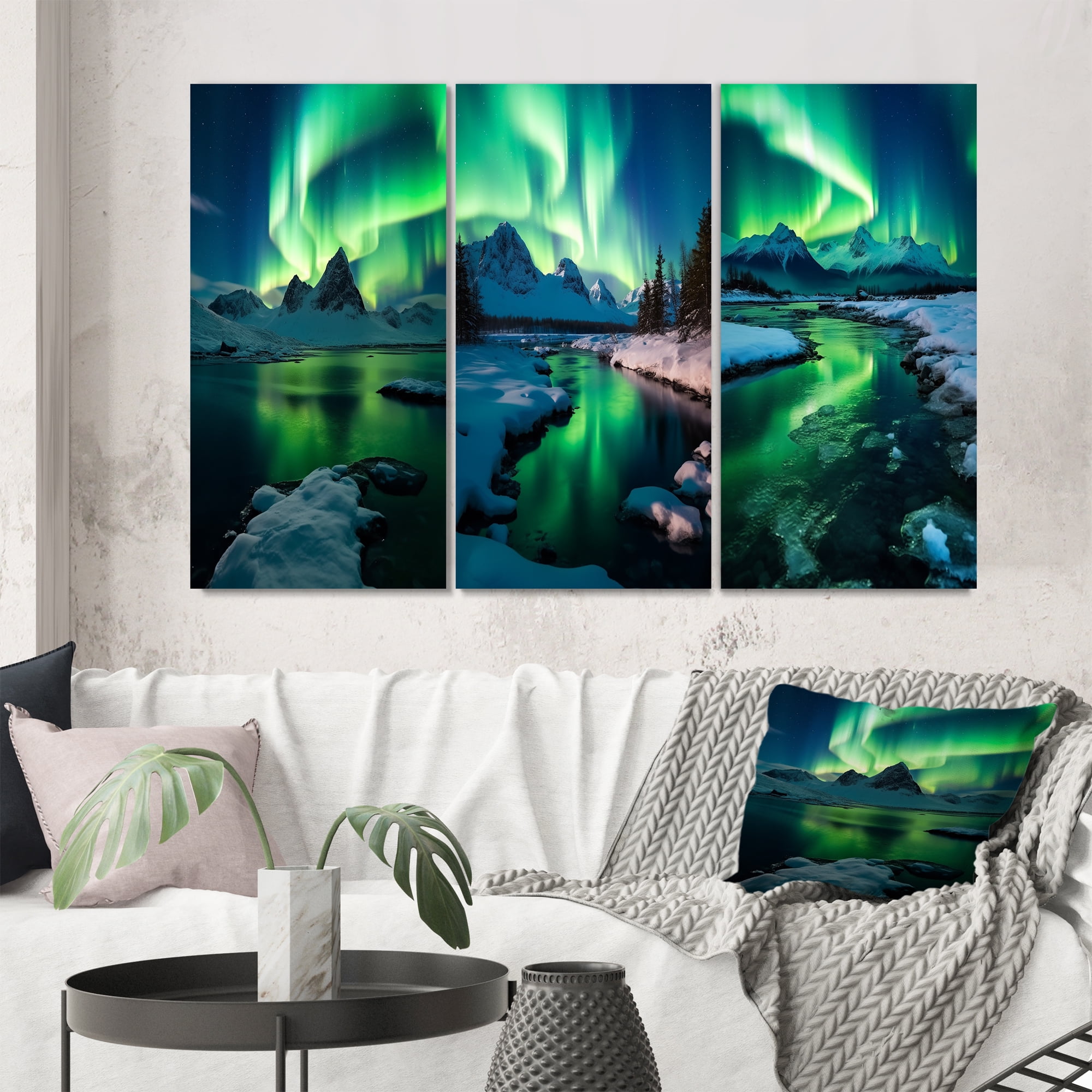 Designart "Aurora Borealis Captivating Arctic Mountains VI" Northern ...