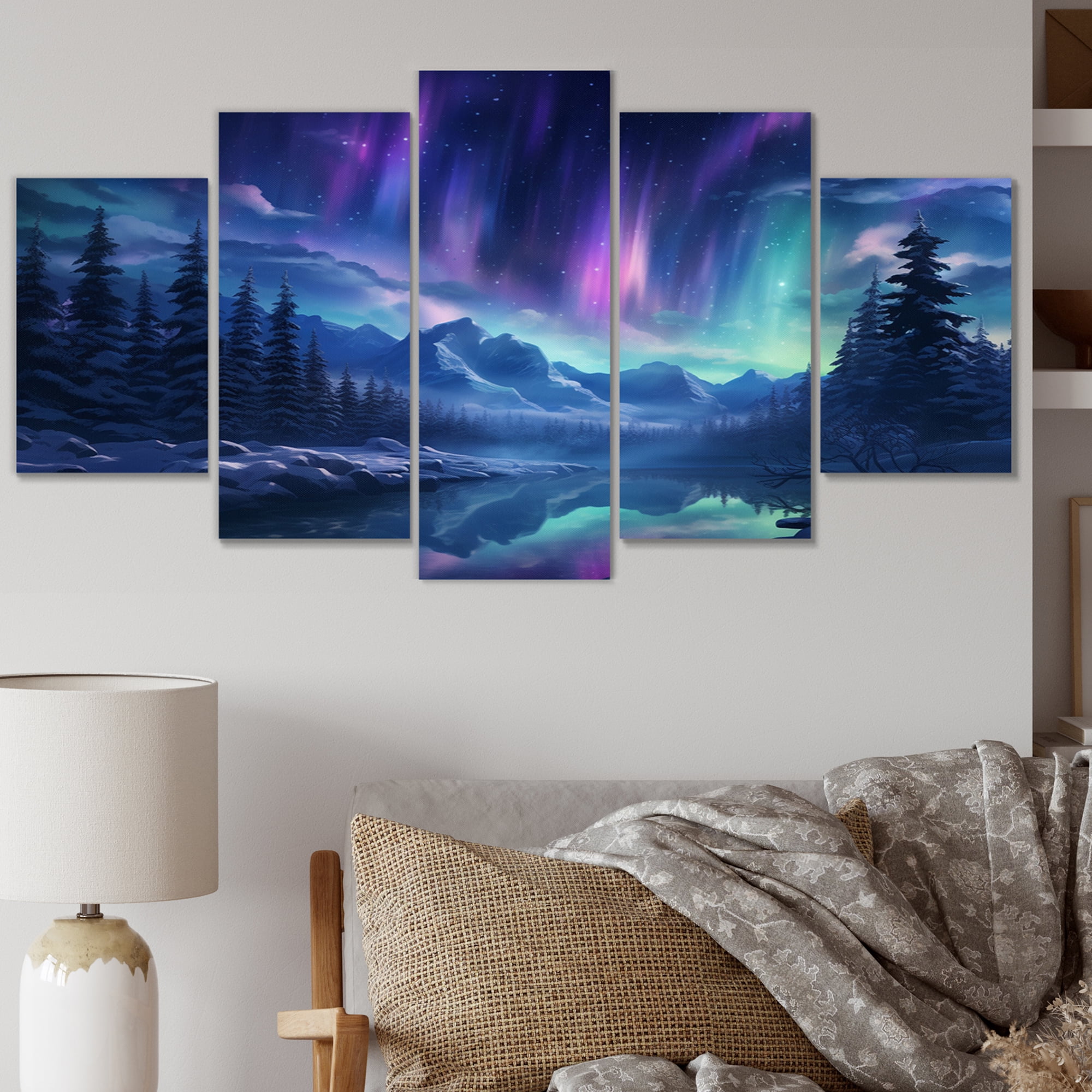 Designart "Aurora Borealis Magic I" Aurora Borealis Metal Wall Art Set ...