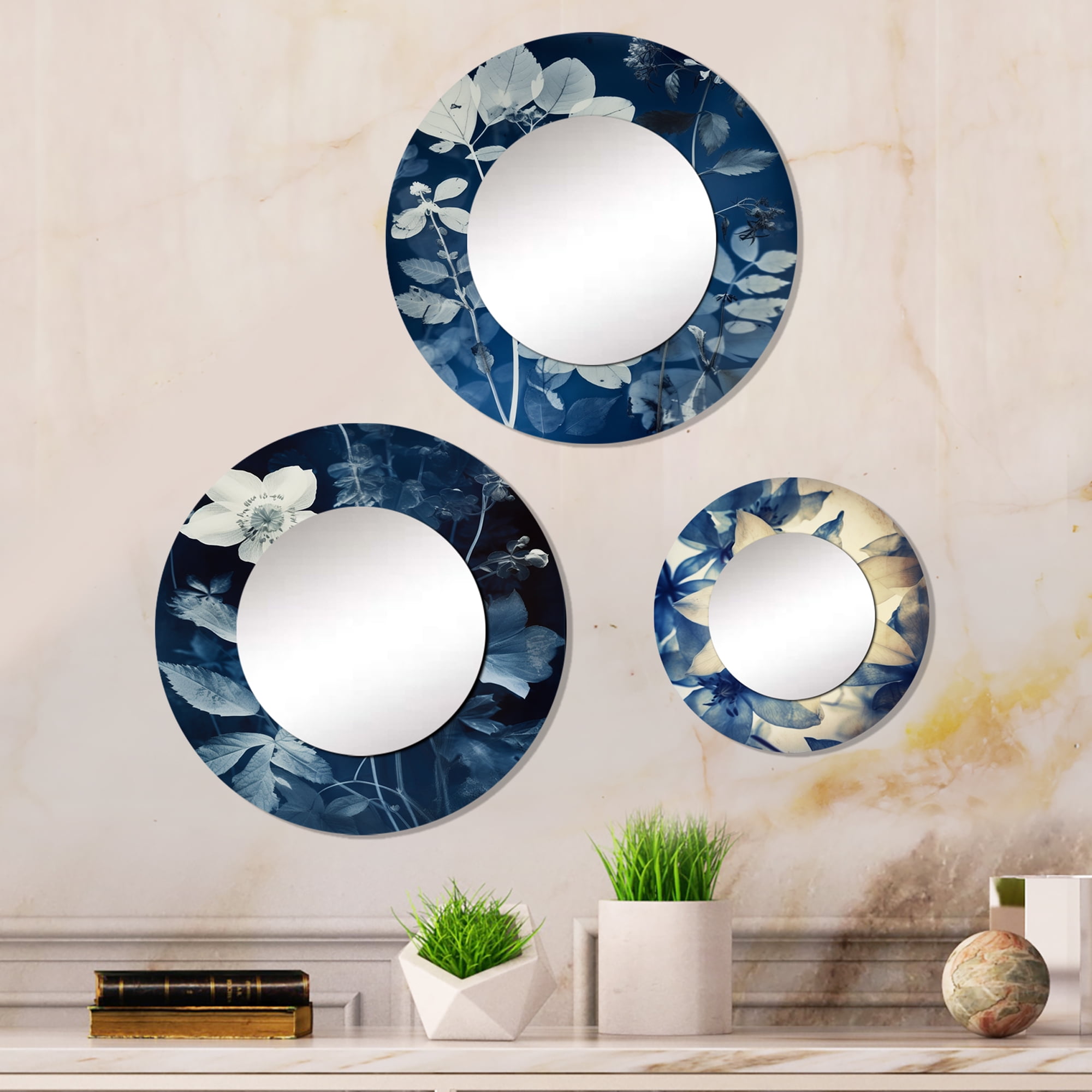 Designart "Autumn Leaves in Faded Blue Vintage Botanical II" Abstract ...