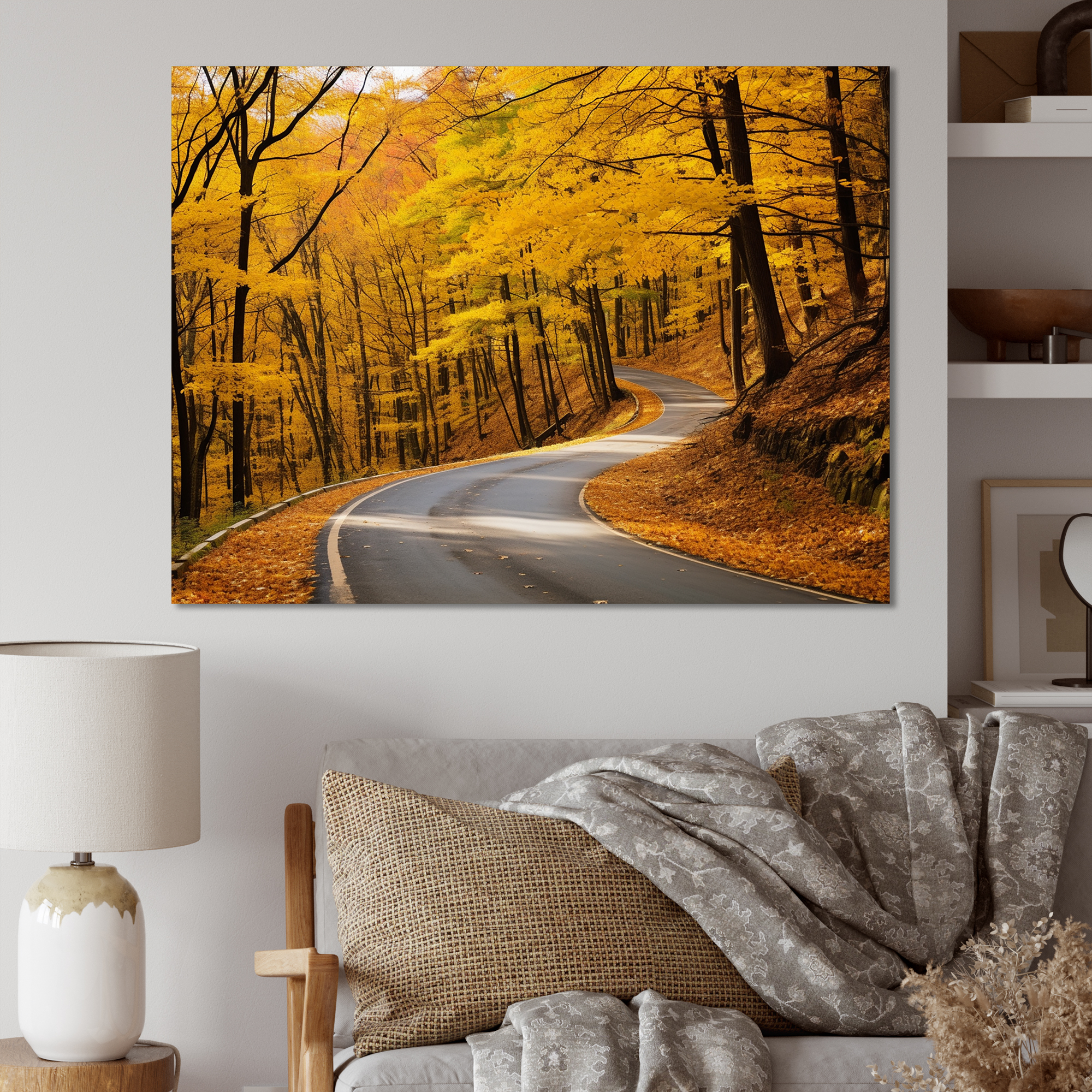 Designart "Autumnal Journey Forest's Golden Road I" Landscapes Wall Art ...