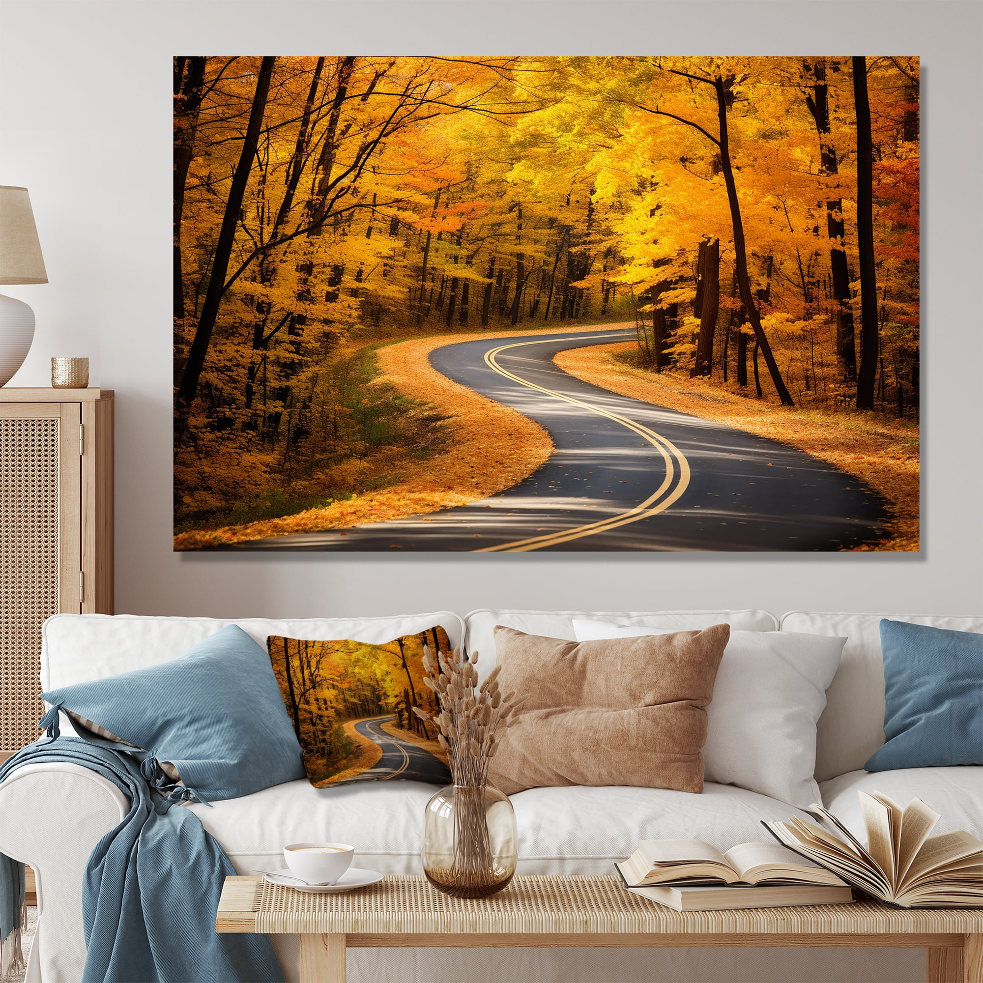 Designart "Autumnal Journey Forest's Golden Road II" Extra Large ...