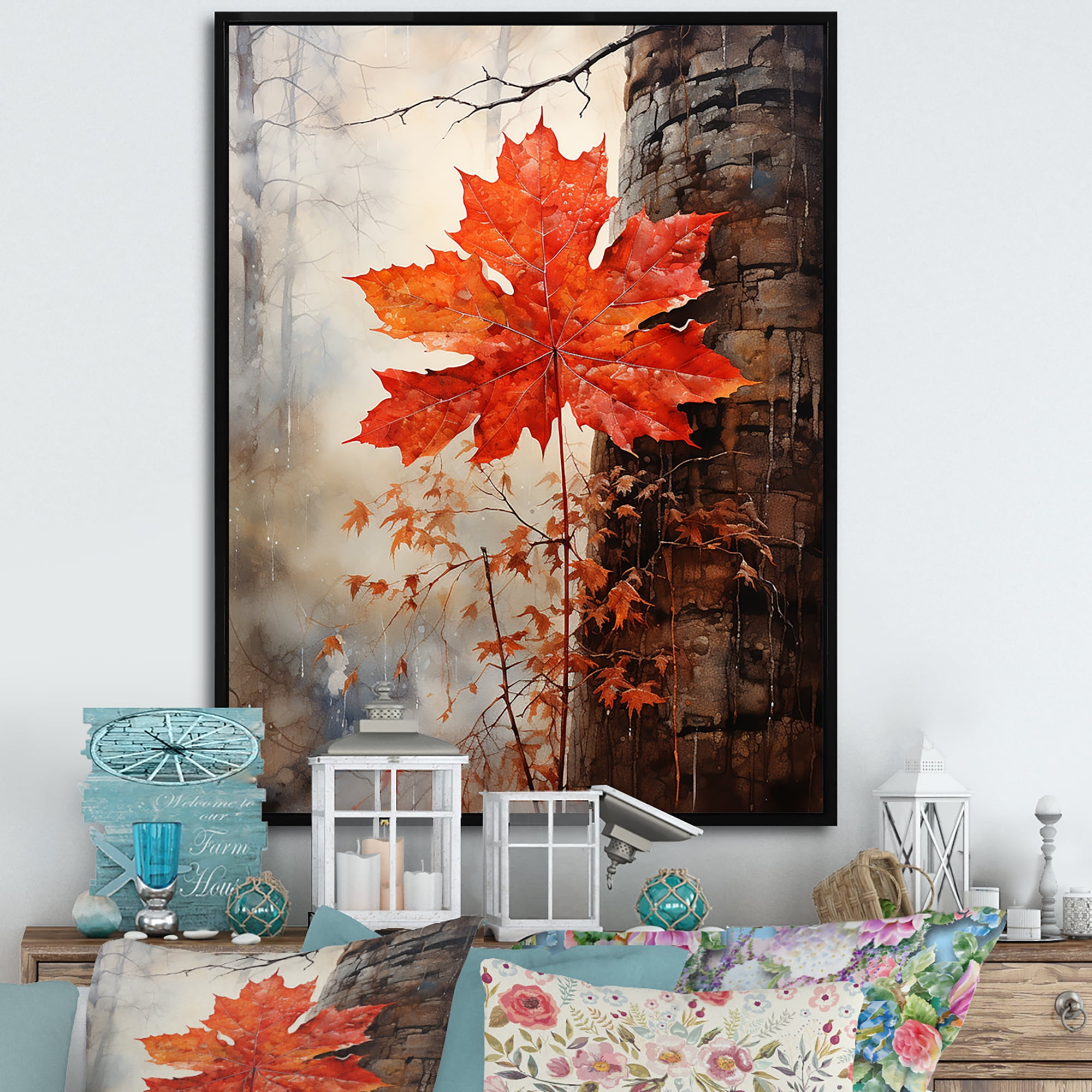 Designart "Autumnal Red Hue Marking The Maples" Tree Maple Floater ...