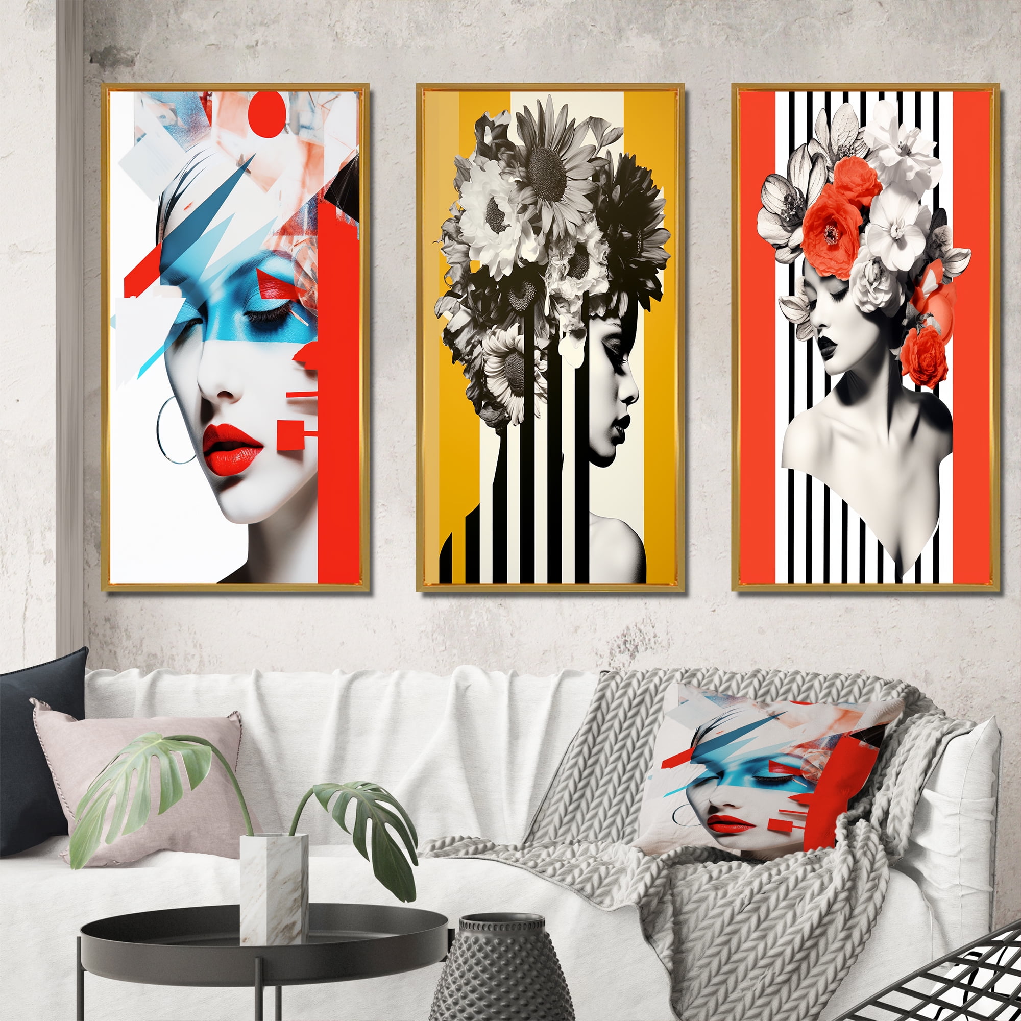 Designart "Avant Garde Red and Blue Portrait" Fashion Woman Framed Wall ...