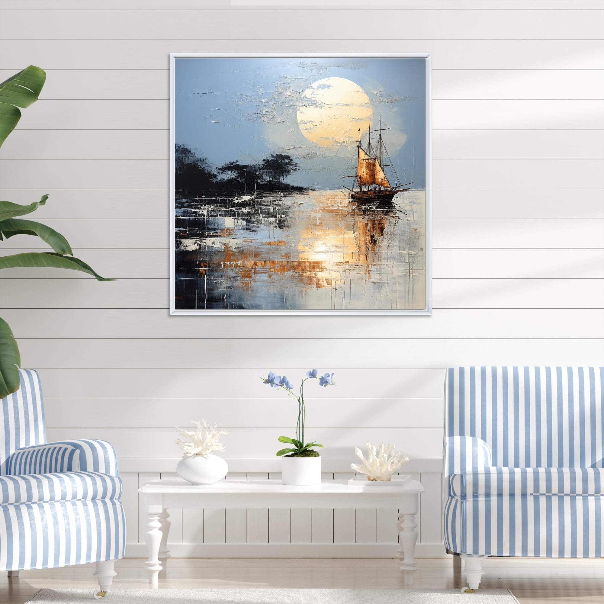 Designart "Azure And Ivory Buccaneer Minimalism I" Coastal Floater ...