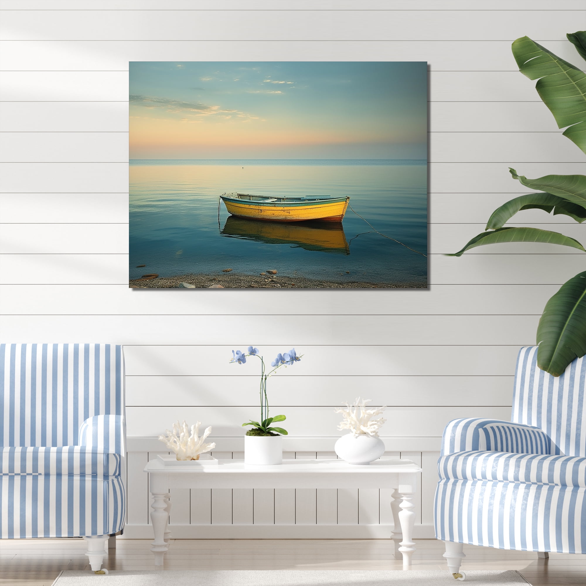 Designart "Azure And Lemon Boat Scene" Coastal Boat Canvas Wall Art ...