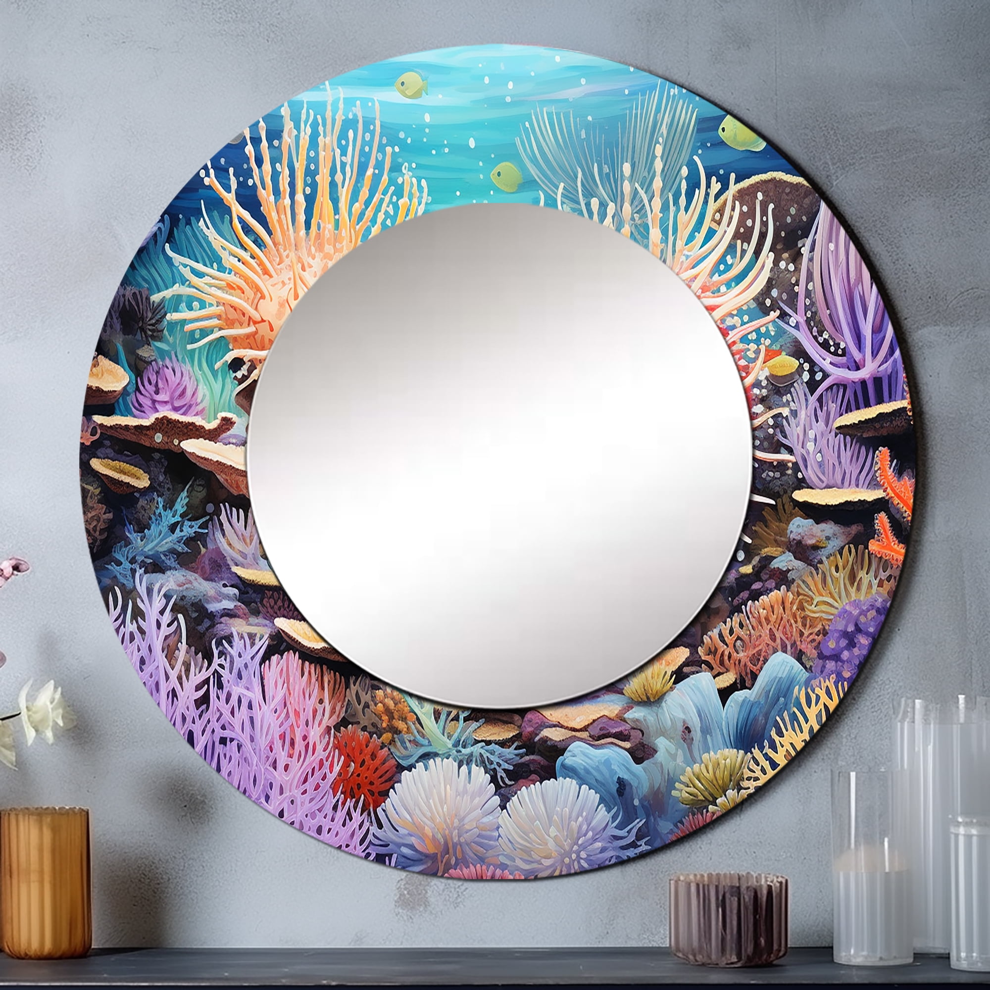 Designart "Azure And Violet Anemone Crown" Coastal Coral Under Water ...