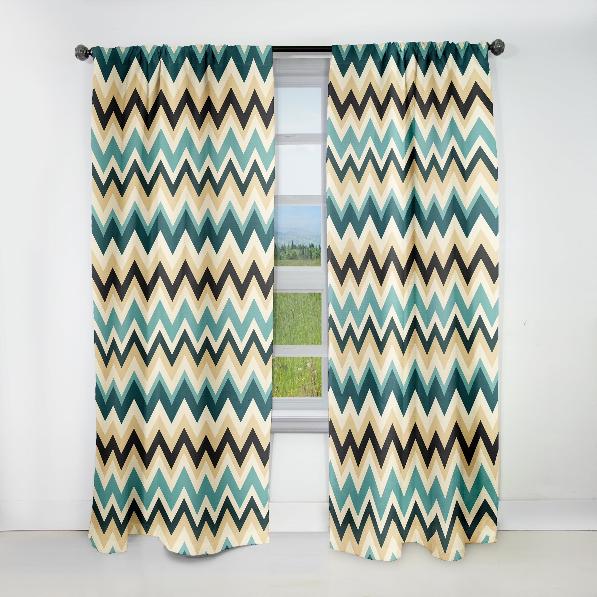 Designart "Azure Beige Chevron Art I" Geometric Blackout Modern Curtain ...