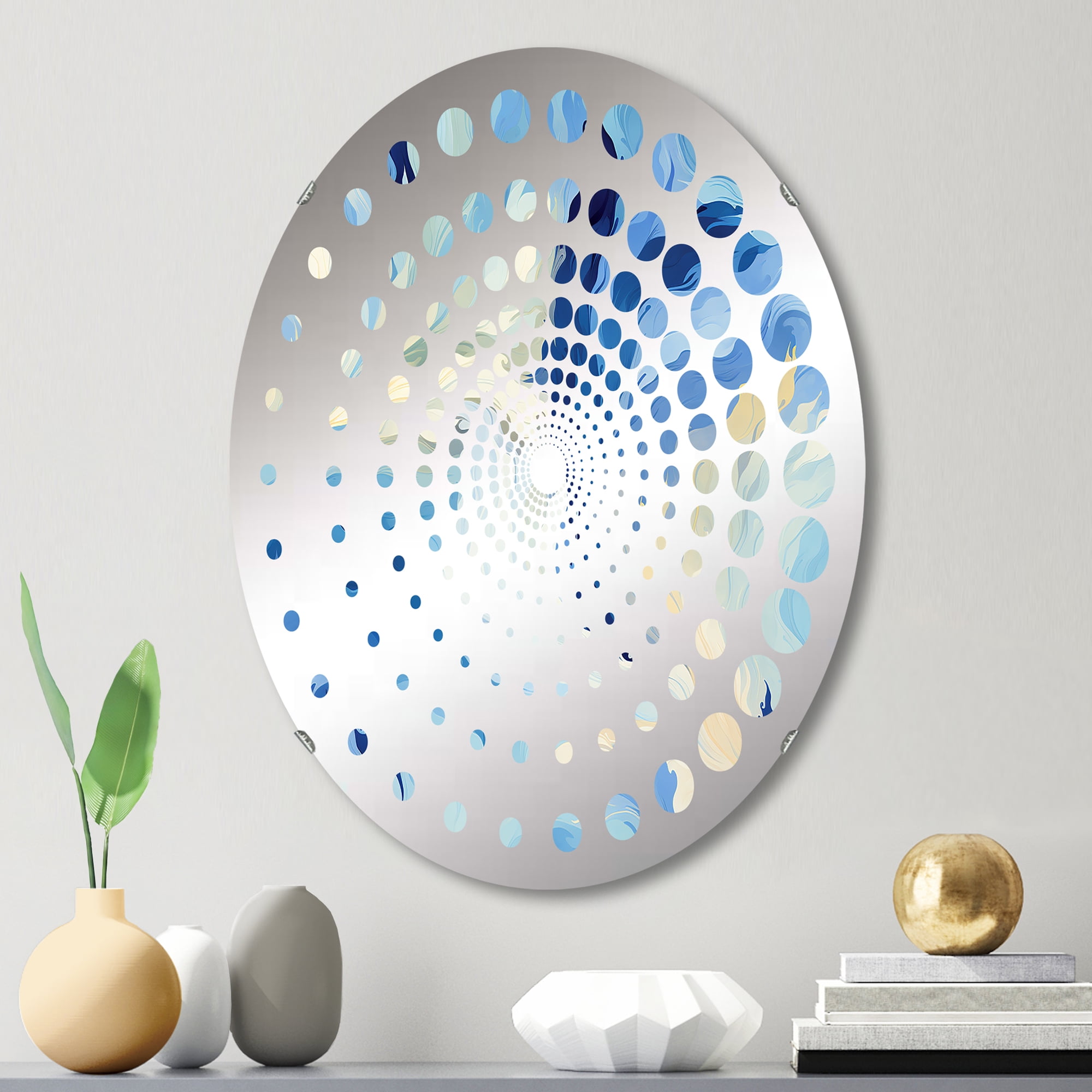 Designart "Azure Celestial Ikat Mirage" Abstract Spiral Dot Round Wall ...