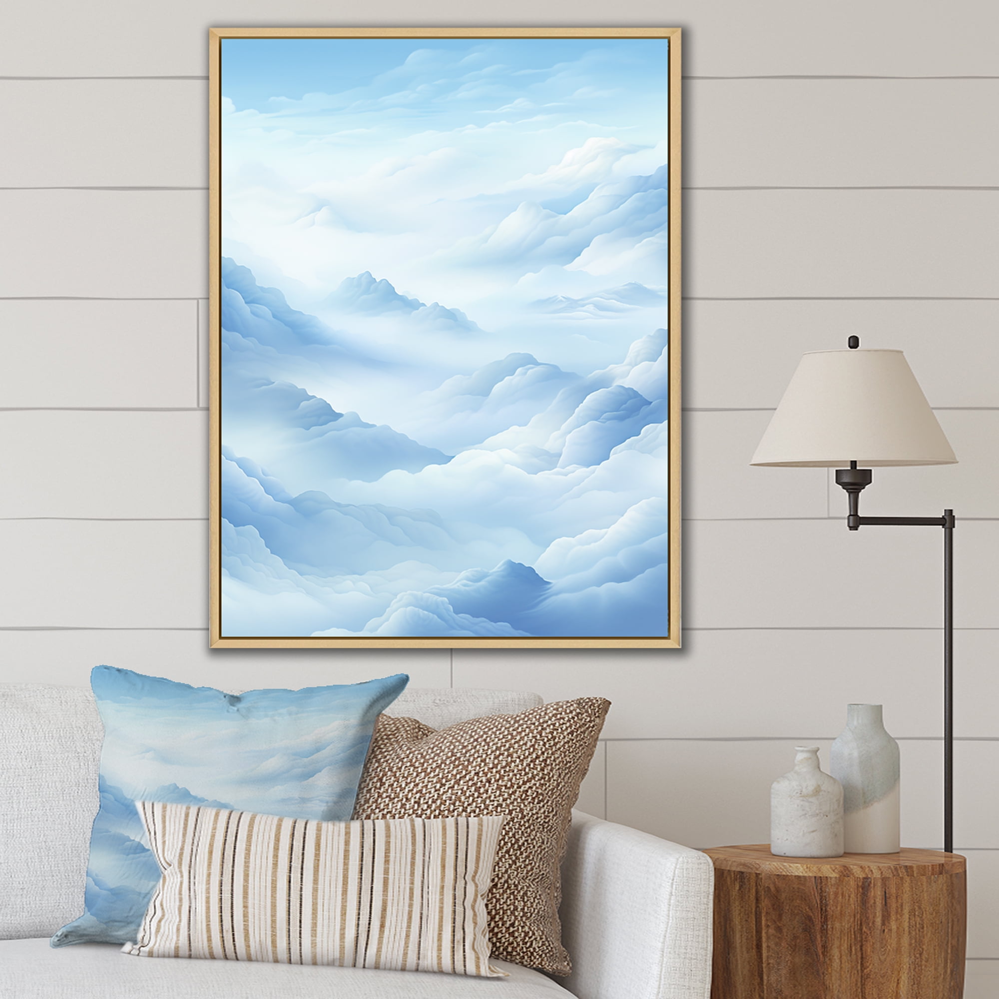 Designart "Azure Clouds Simplified Sky I" Clouds Floater Framed Wall ...