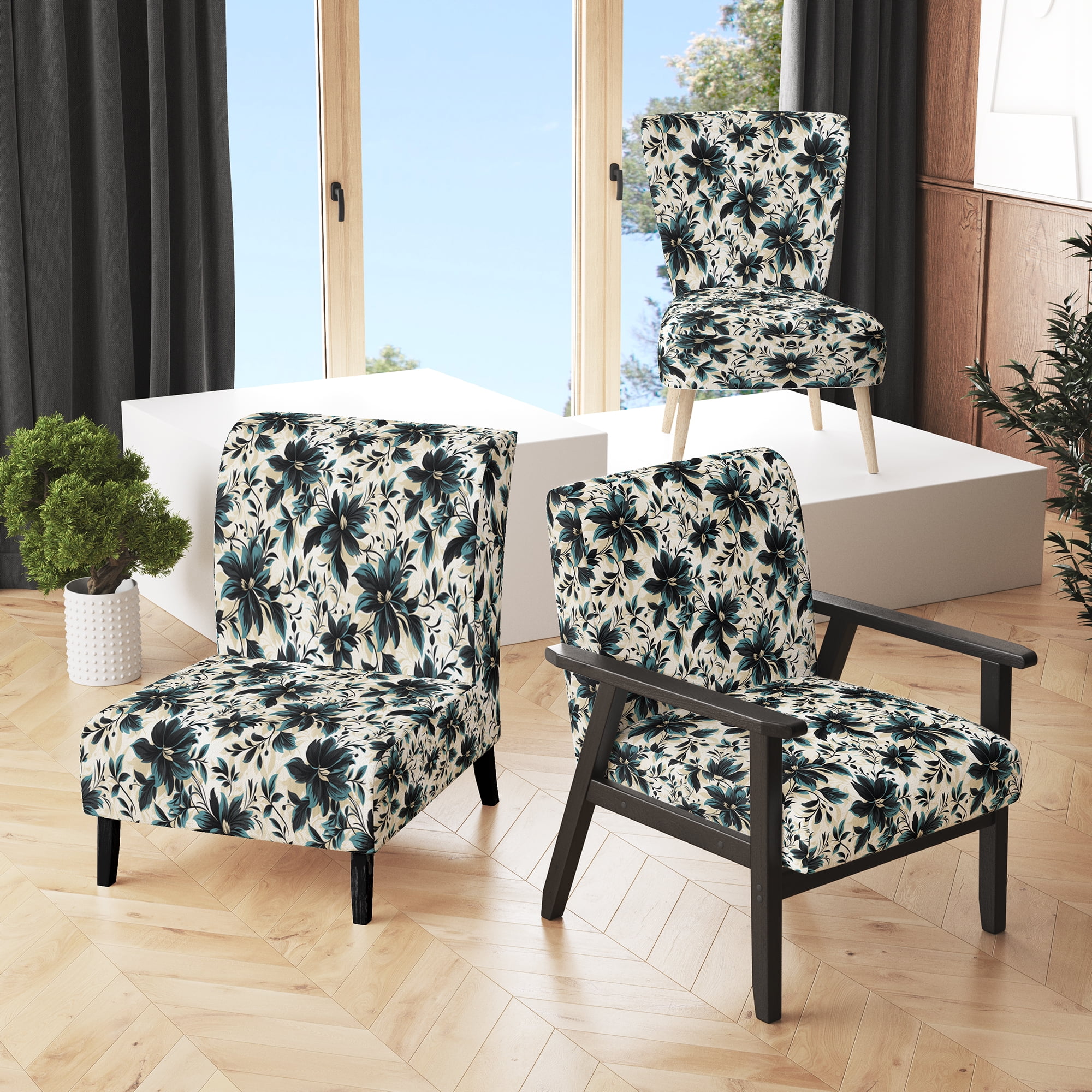Designart "Azure Harmony Damask" Green Damask Upholstered Accent Chair ...