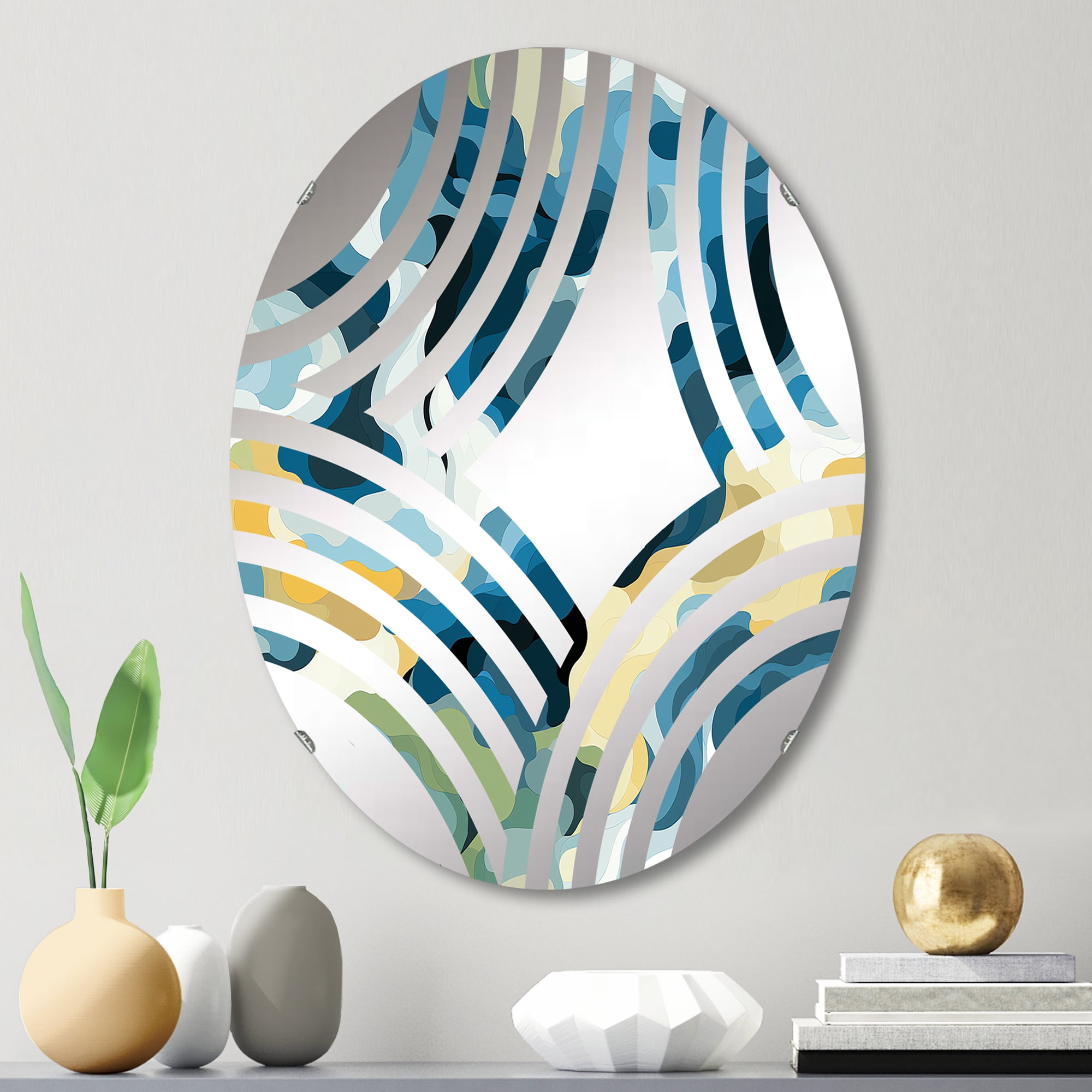 Designart "Azure Nomad Stealth" Camouflage Baptist Fan Round Wall ...