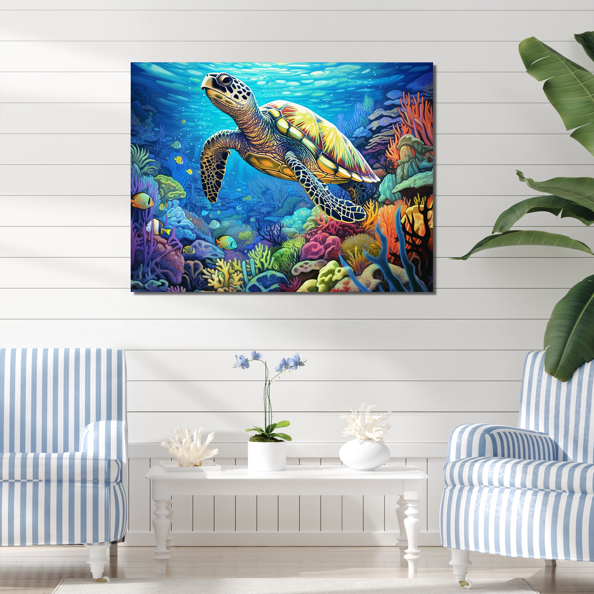 Designart "Azure Realm Of Sea Turtles" Coastal Coral Under Water Canvas Wall Art - Walmart.com