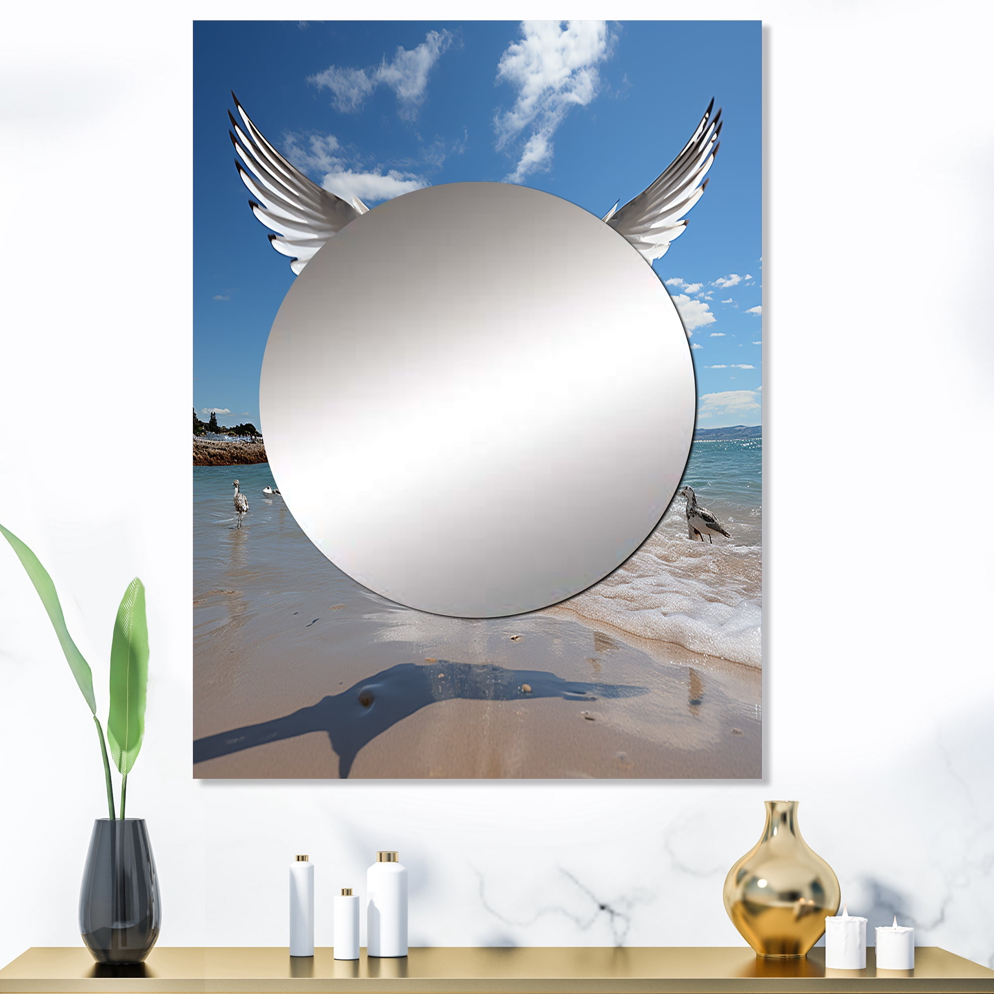 Designart "Azure Skies Beach Birds" Animals Mirror Wall Decor - Modern ...
