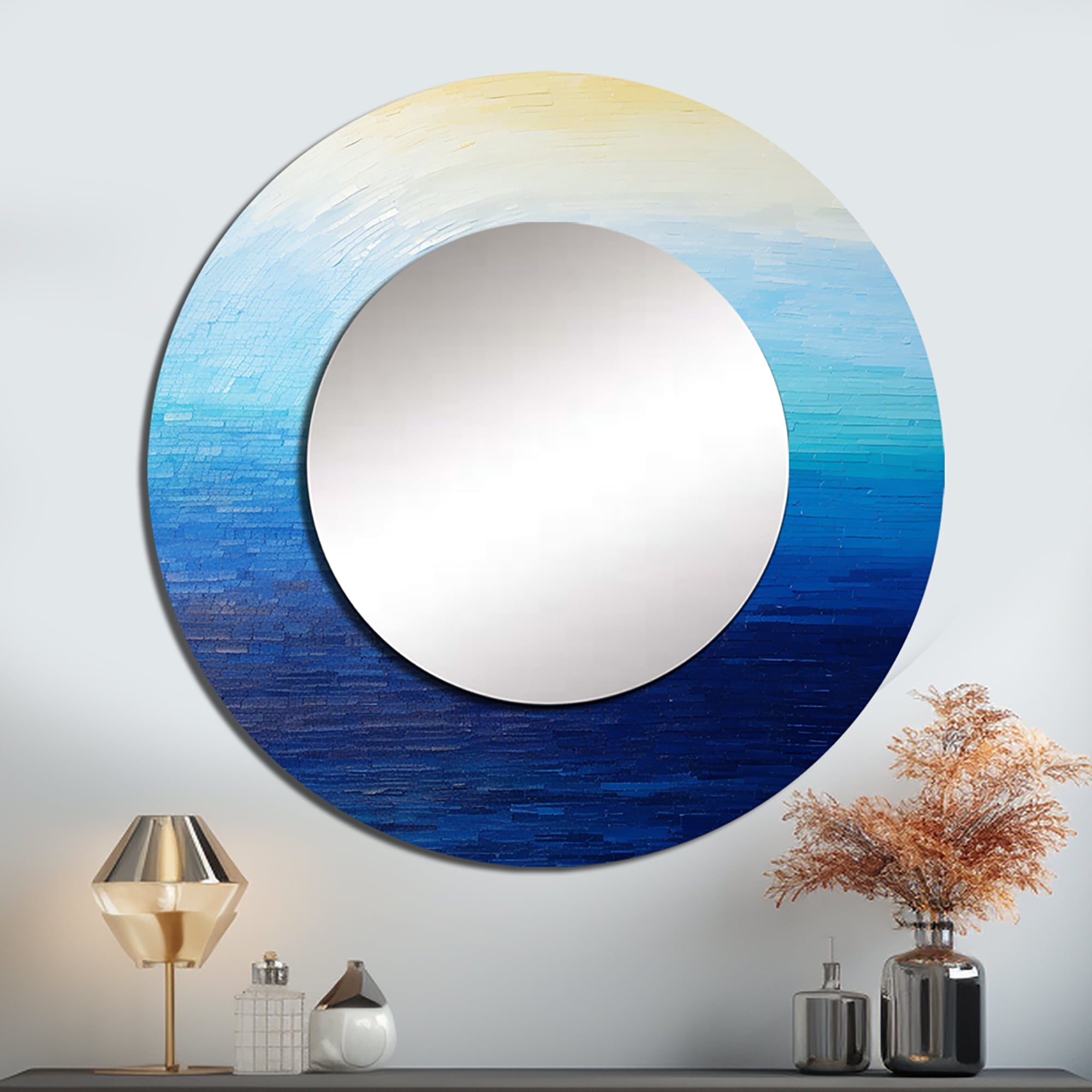 Designart "Azure Solitary Spectrum I" Abstract Shapes Blue Large Round ...