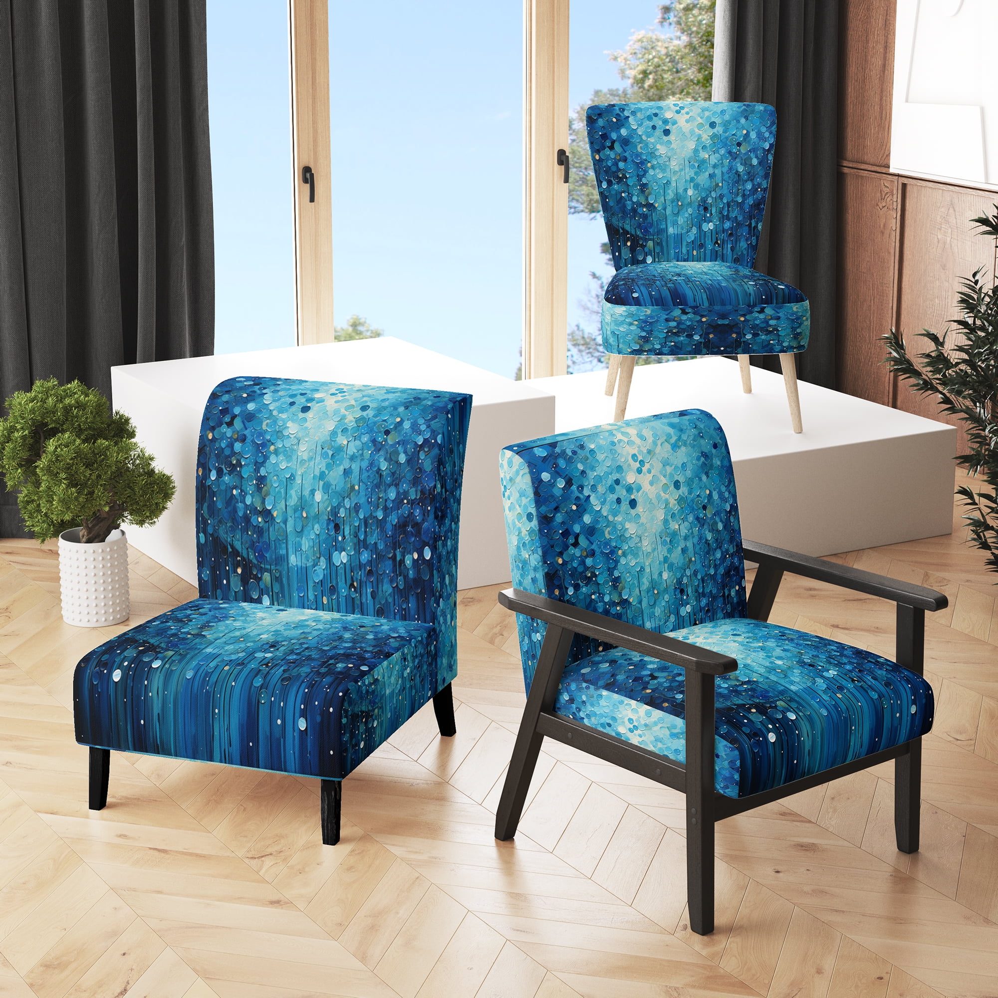 Designart "Azure Symphony III" Upholstered Abstract Landscape Accent ...