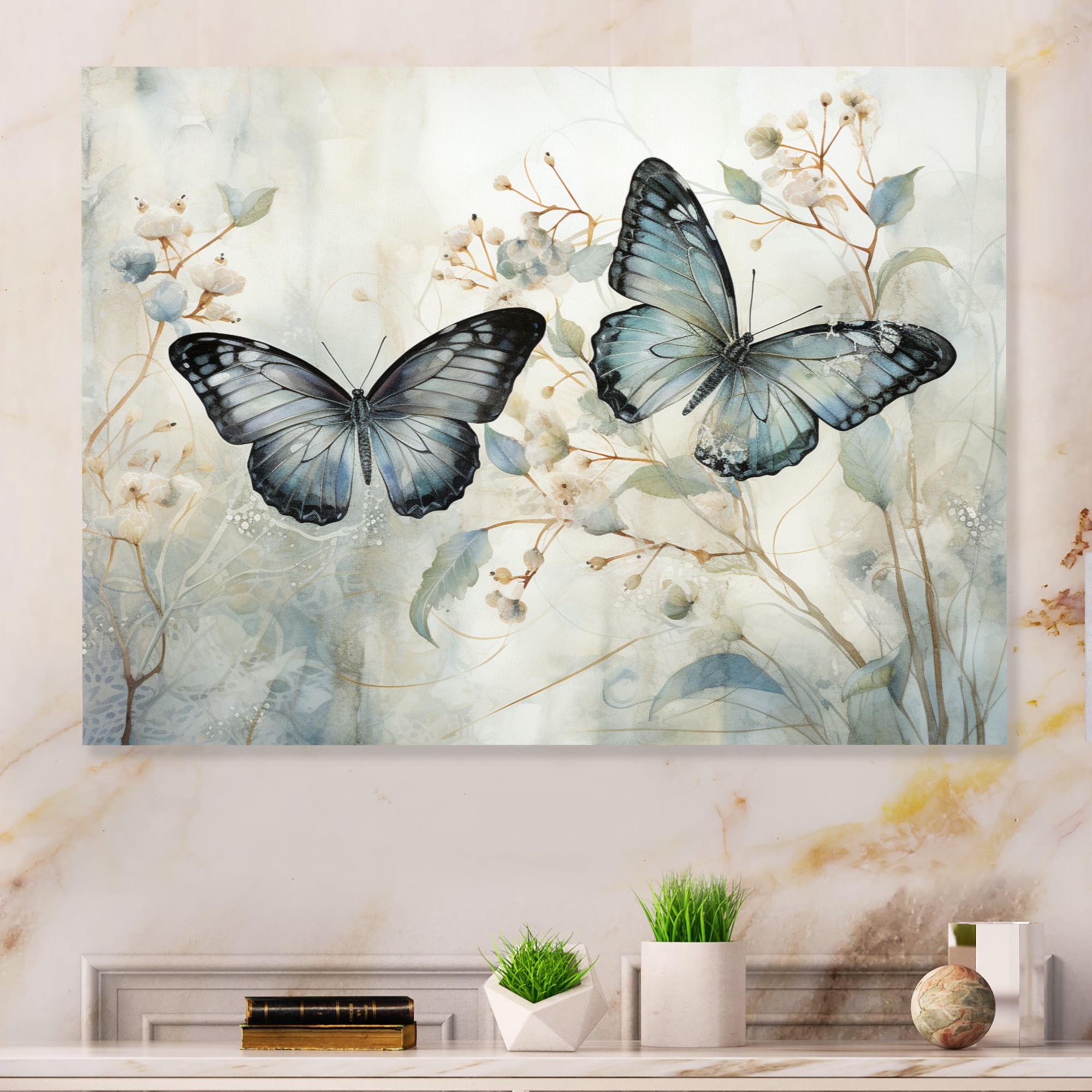 Designart "Azure Taupe Butterfly Wings Of Calm" Animals Metal Art ...