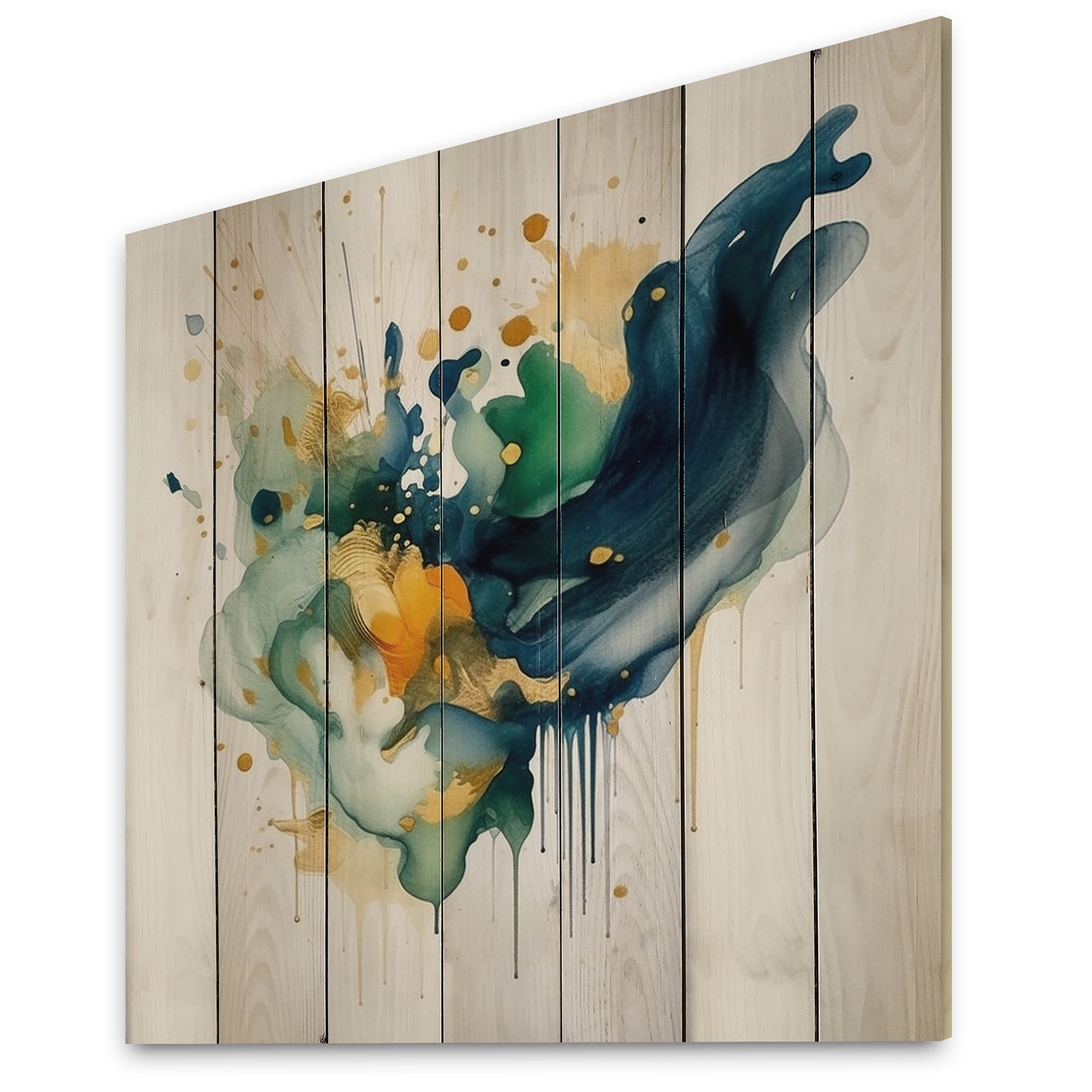 Designart "Azure, Teal, and Gold Brush IV" Fractals Print on Natural ...