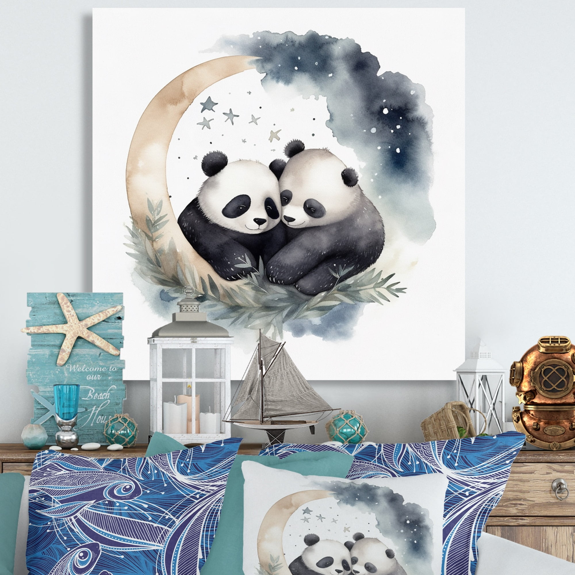 Designart "Baby Pandas in Watercolor II" Animals Panda Metal Wall Decor ...