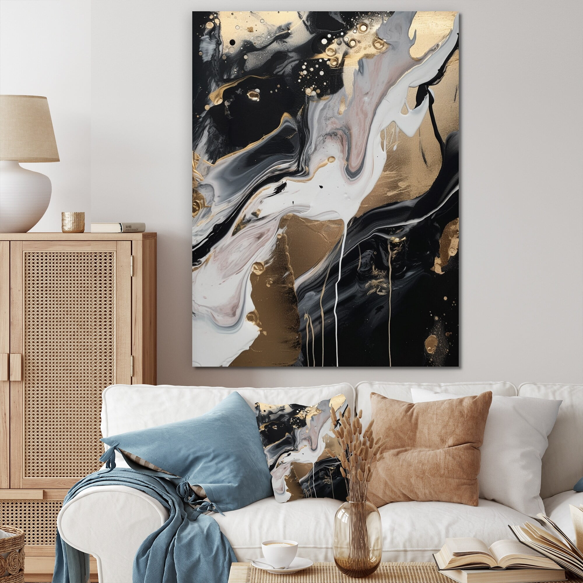 Designart "Back And Gold Marble Medley III" Abstract Marble Canvas Art ...