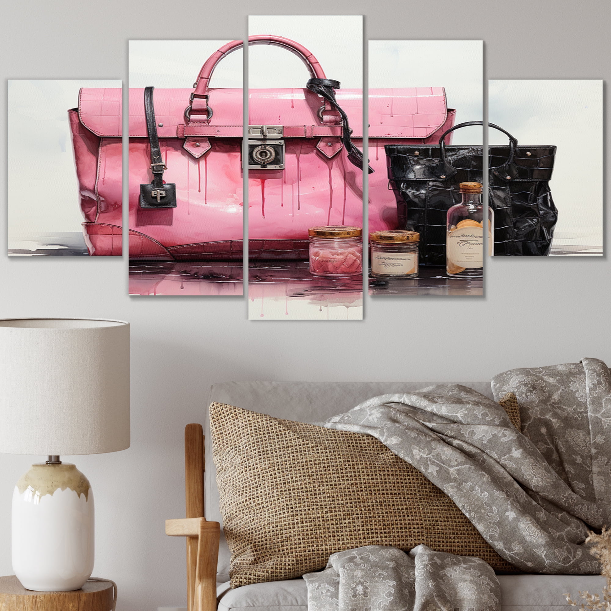 Designart "Bags Glamour Pink Designer wall art V" Fashion Wall Art ...