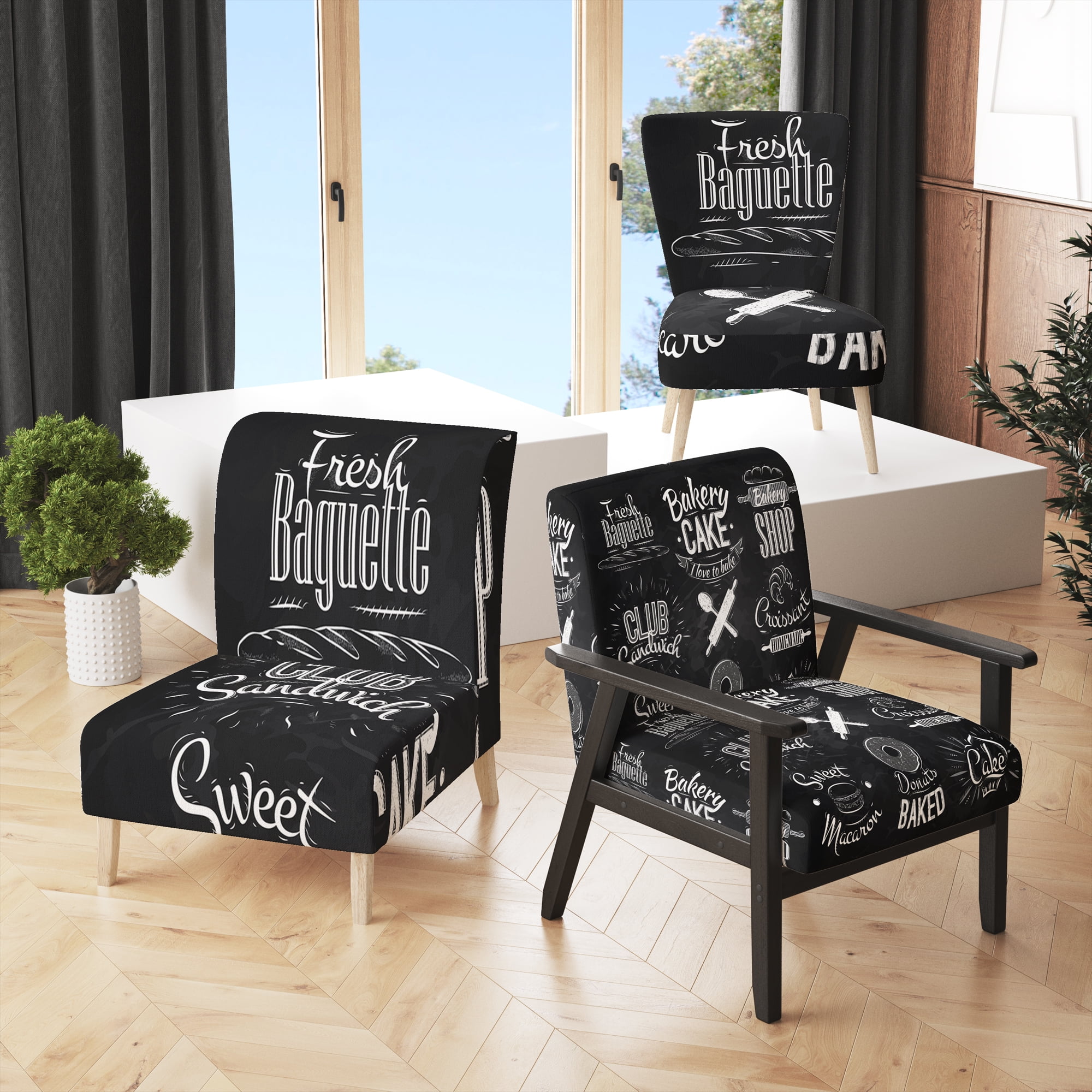 Designart "Bakery Characters" Upholstered Mid-Century Accent Chair ...