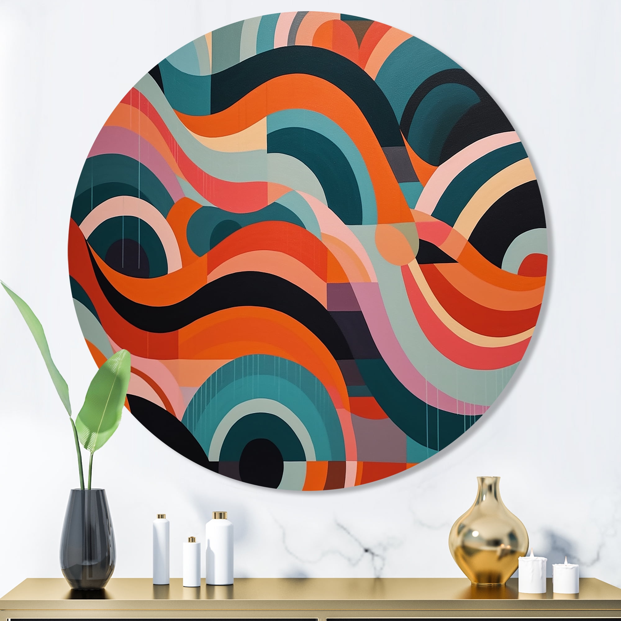 Designart "Balanced Abstract Forms III" Modern Midcentury Metal Round ...