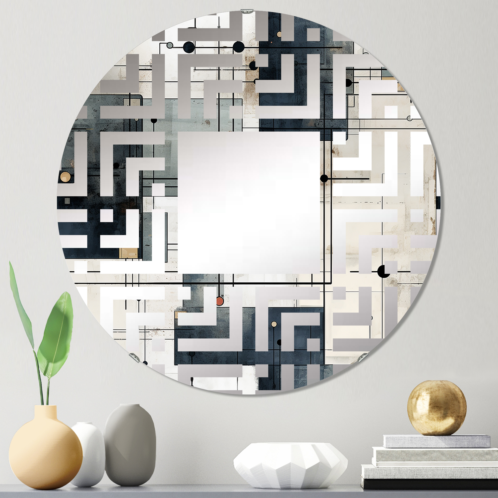 Designart "Balancing Industrial Elements I" Geometric Maze Round Wall ...