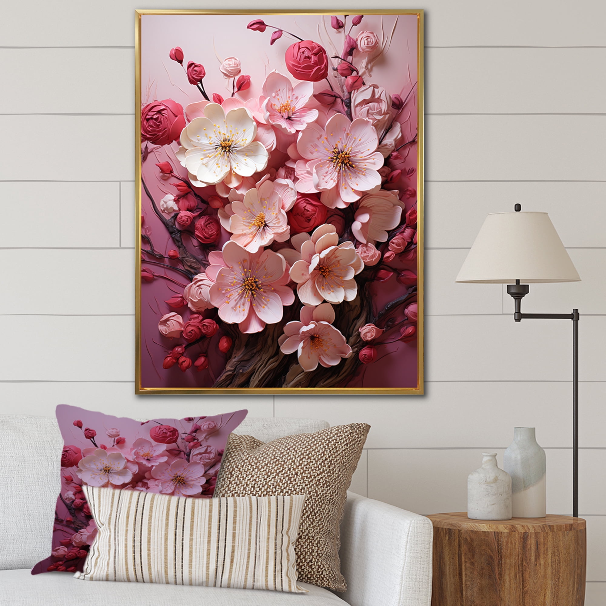 Designart "Ballet of Cherry Blossoms II" Floral Framed Wall Art ...