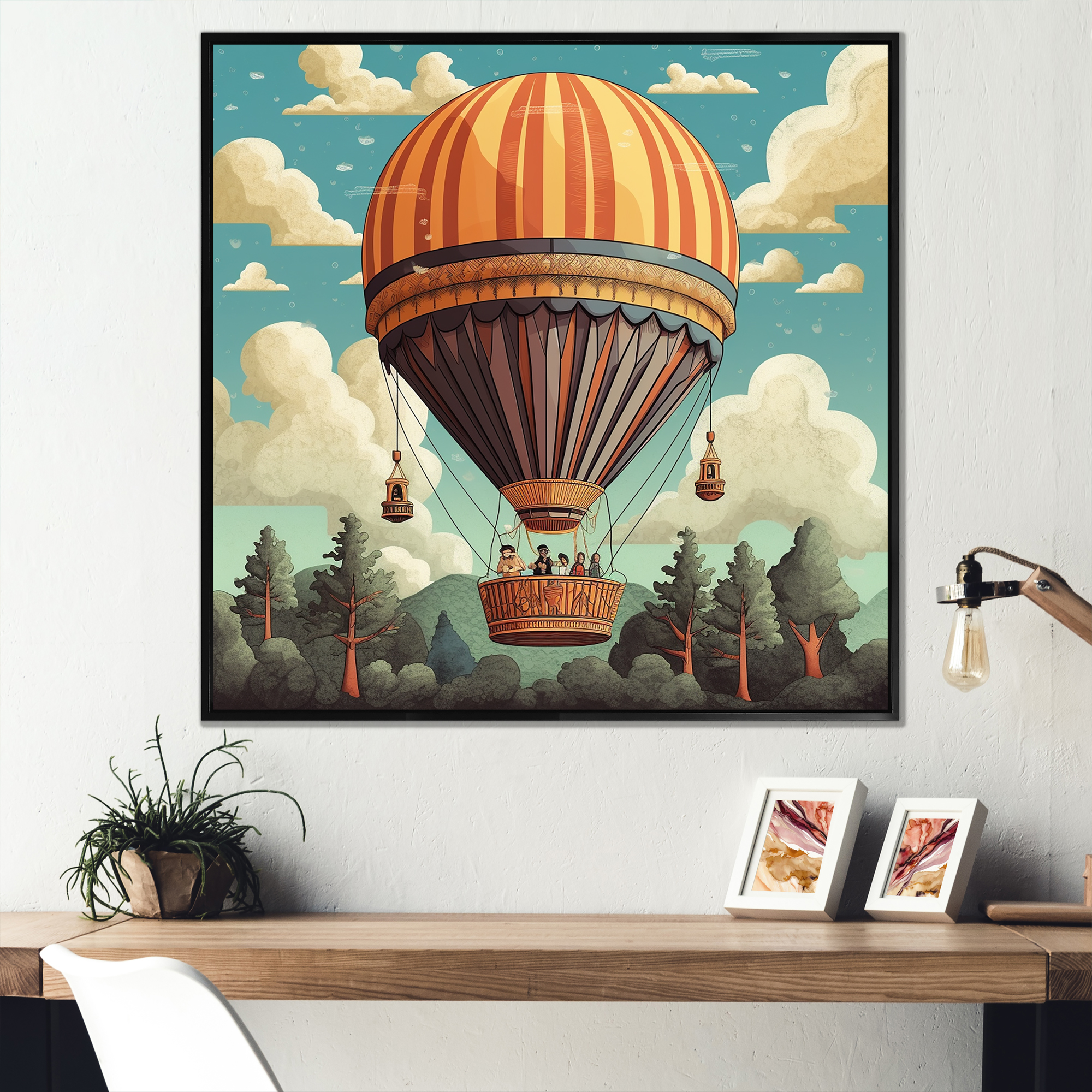 Designart "Balloon'S Dreamy Soar" Hot Air Balloon Floater Framed Wall ...