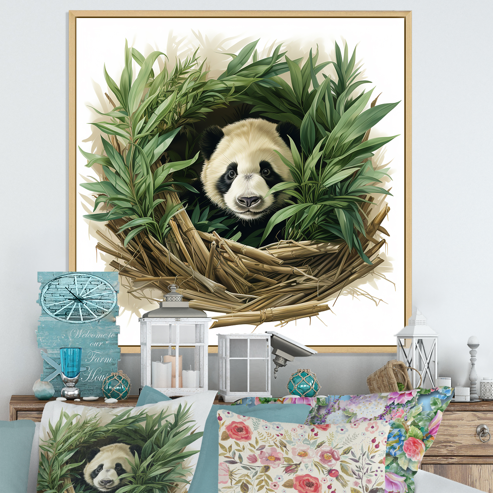 Designart "Bamboo Dwelling Panda Green Habitat" Animals Framed Wall Art ...