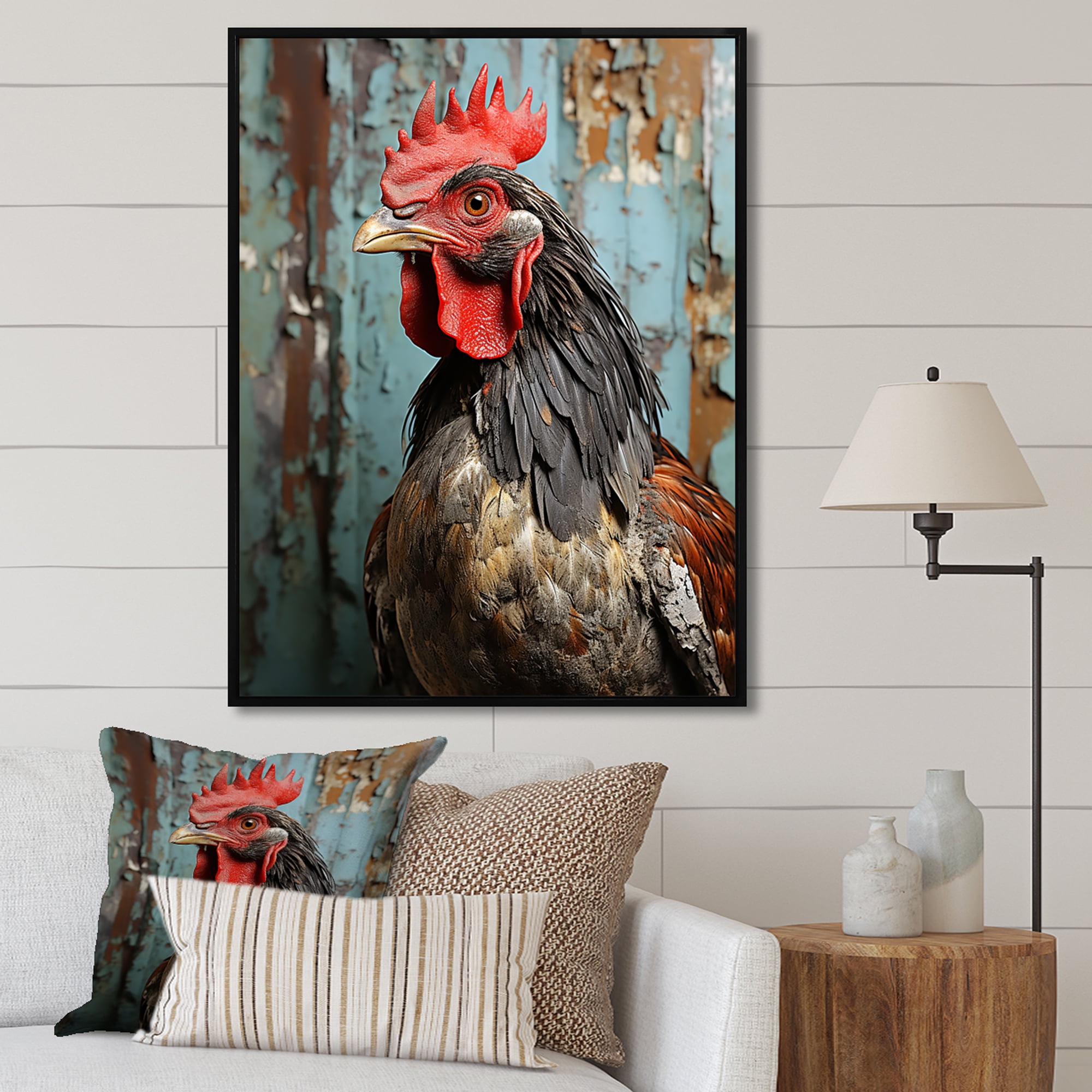 Designart "Barn Rooster Portrait Farmhouse Charm I" Animals Framed Wall ...