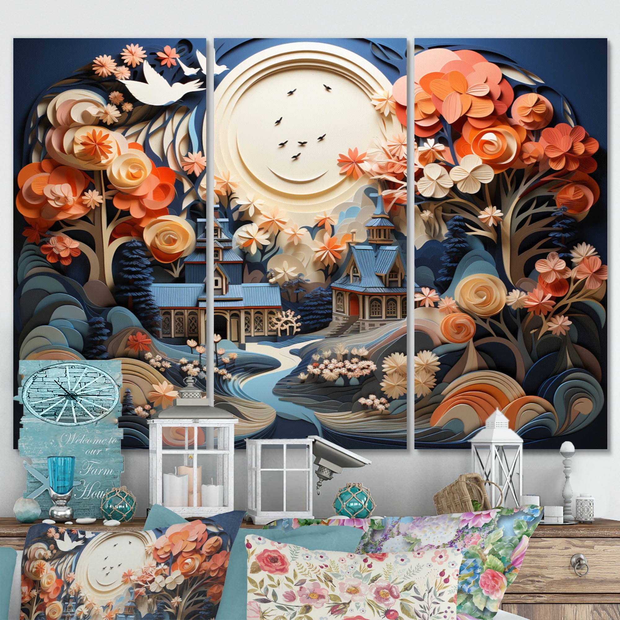 Designart "Barn consistency Papercut I" Abstract Art Living Room Set ...