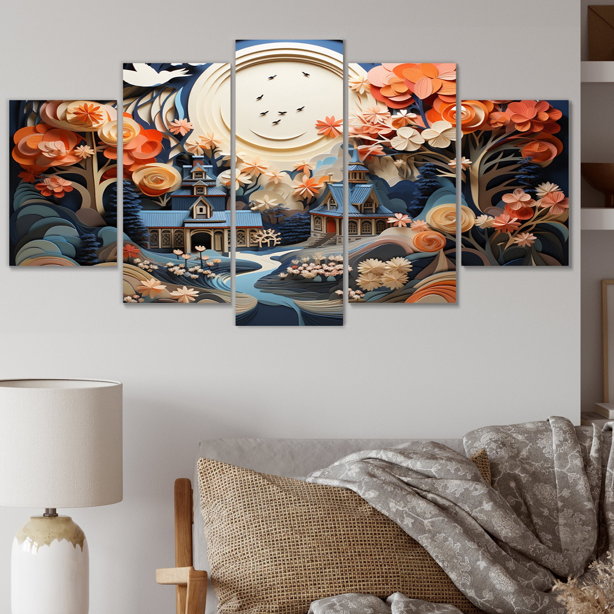 Designart "Barn consistency Papercut I" Abstract Art Living Room Set ...