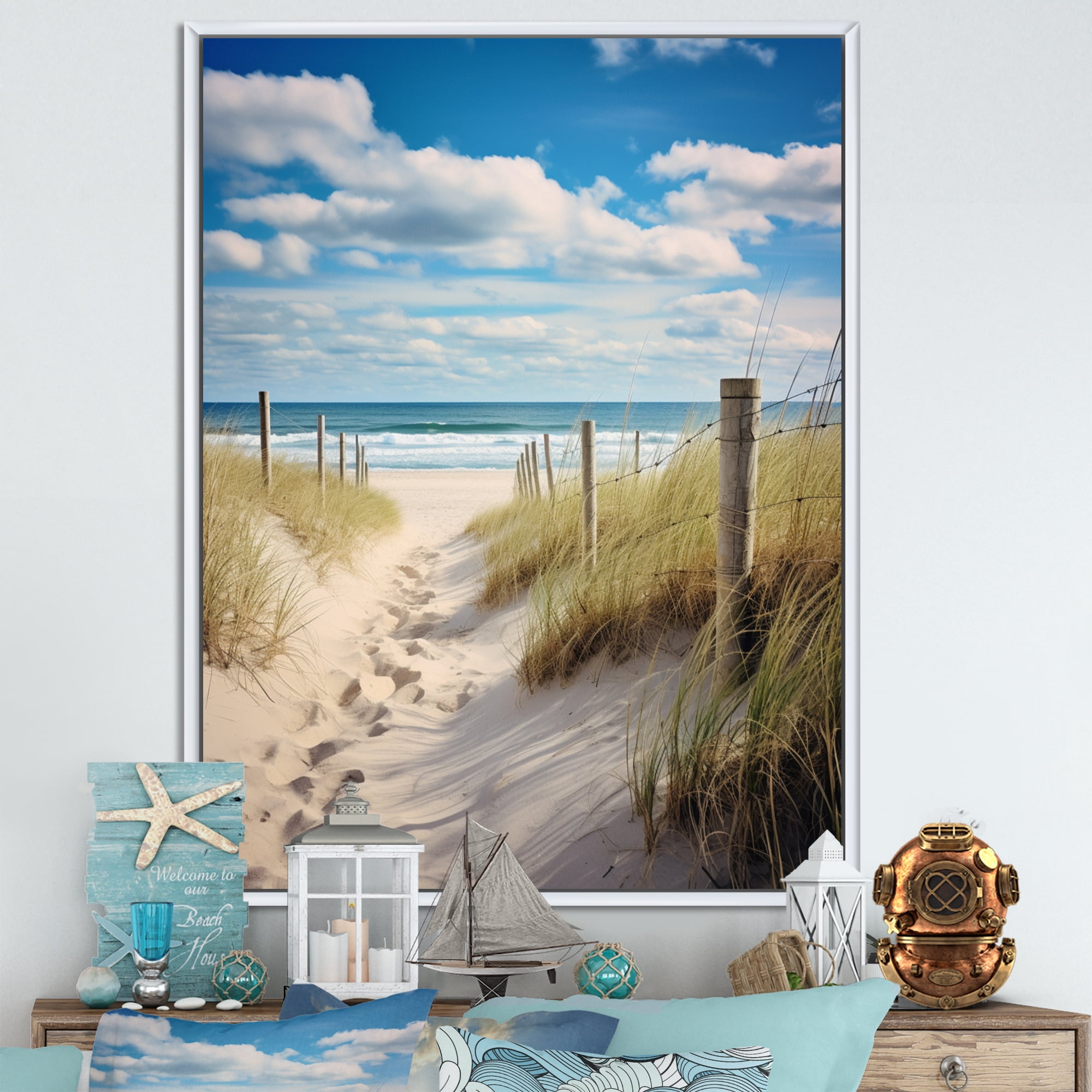 Designart "Bathing in the Ocean III" Nautical & Beach Floater Framed ...