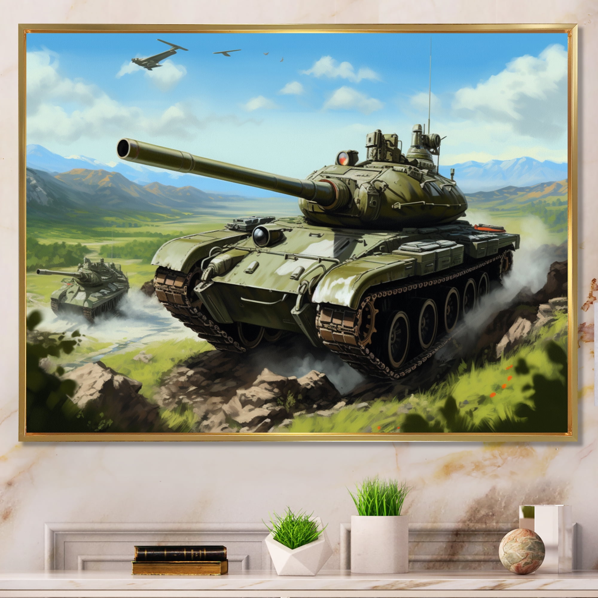 Designart "Battling with Military Tanks II" Transportation Floater ...