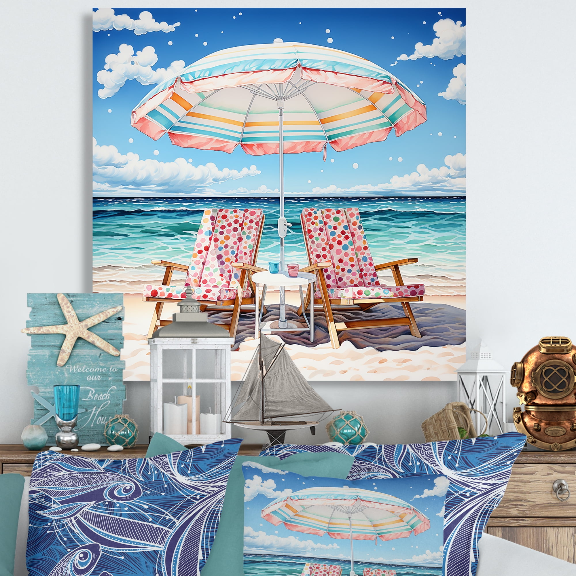 Designart "Beach Chairs Beautify Scenery II" Nautical & Beach Wall ...