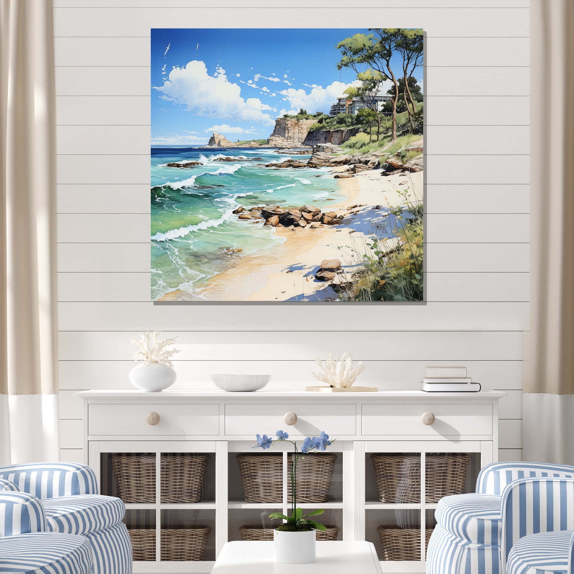 Designart "Beach Contrast Painting I" Nautical & Beach Wall Decor ...
